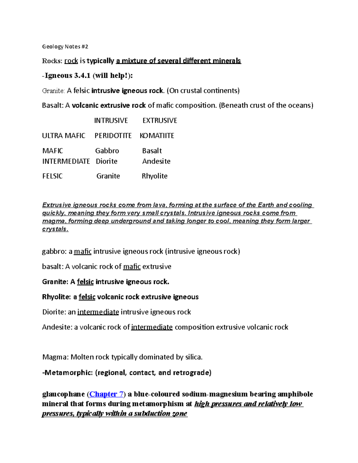 Geology Note1 - Notes on the entire course - Geology Notes # Rocks ...