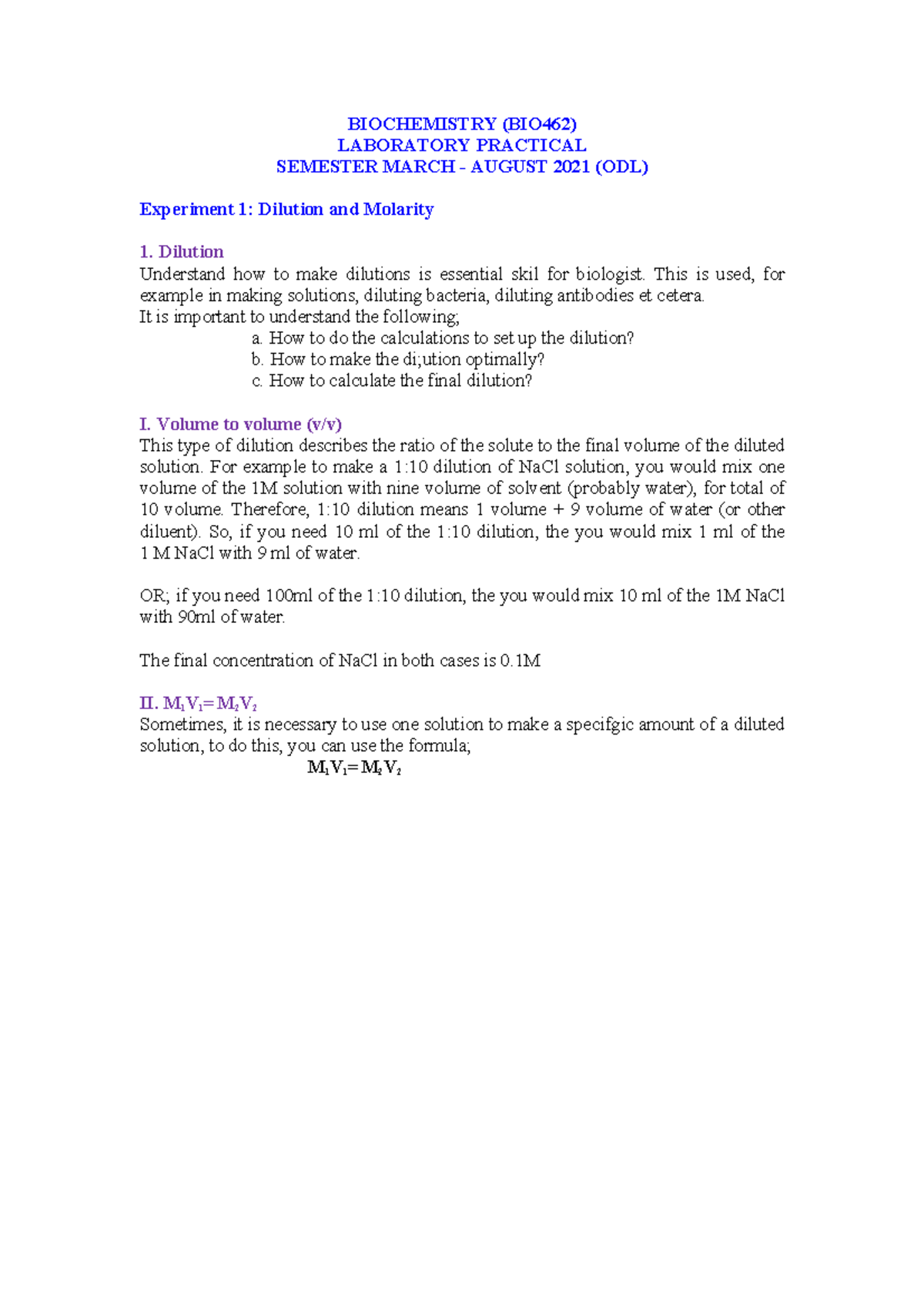 LAB 1 BIO462 - GUIDELINES LAB REPORT 1 - BIOCHEMISTRY (BIO462 ...