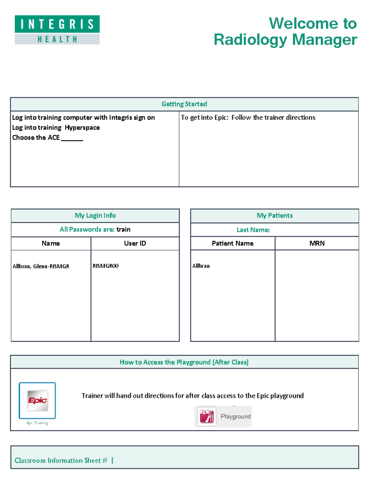 Radiology Manager CIS - notes - Getting Started Log into training ...