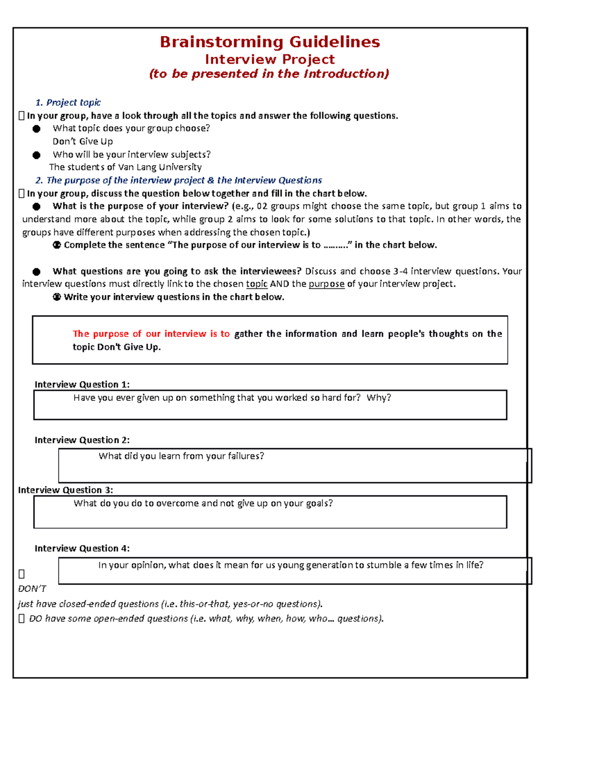 Group 6 Phase 1 Interview Project Brainstorming Guidelines Brainstorming Guidelines