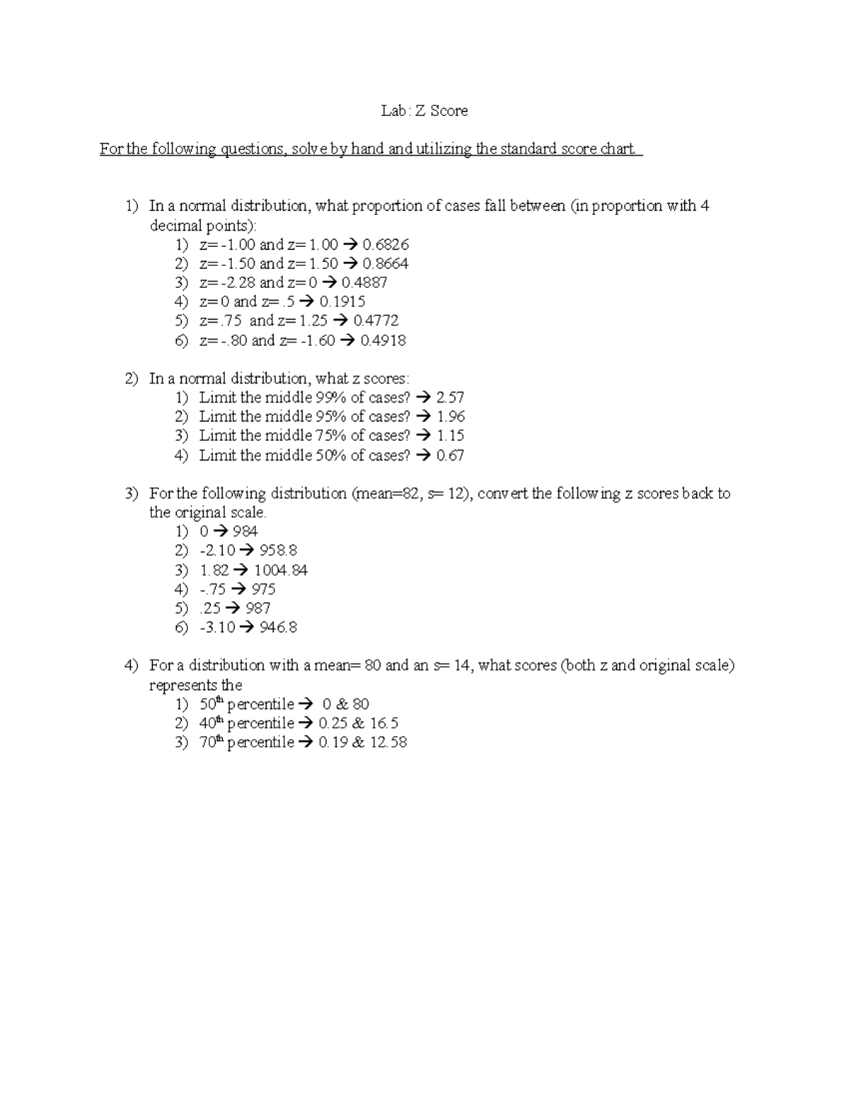 Zscore-Lab2 - Quantitative Methods practice lab on z scores - Lab: Z ...