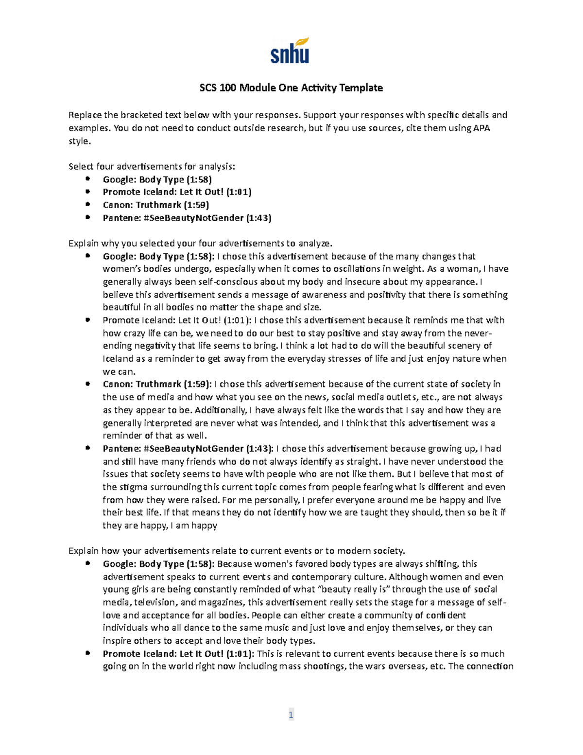 SCS 100 Module One Activity Template - SCS 100 Module One Activity ...