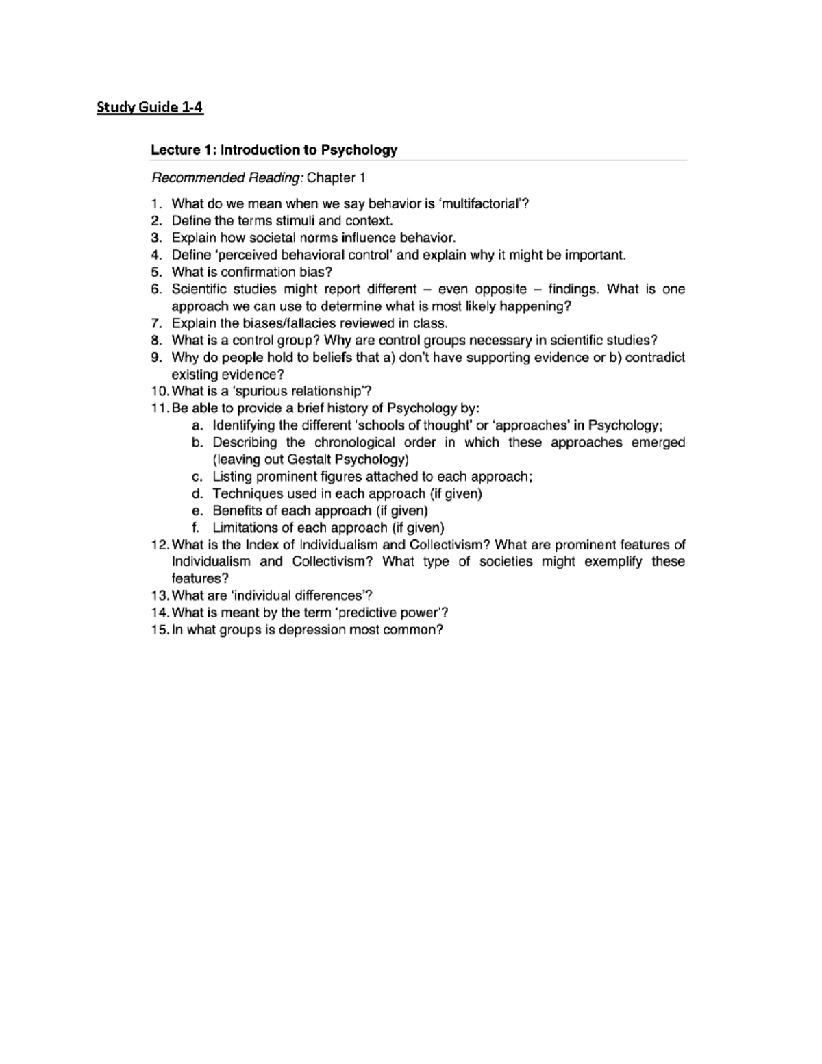 Study Guide chapter 1 to 4 - psya02 - Study Guide 1- - Studocu