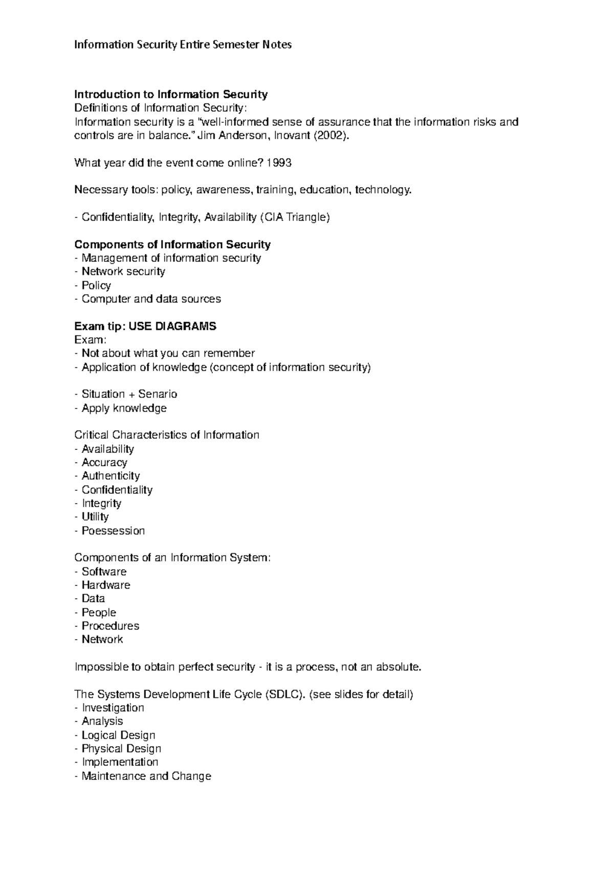 Info Sec Notes - Information Security Entire Semester Notes ...