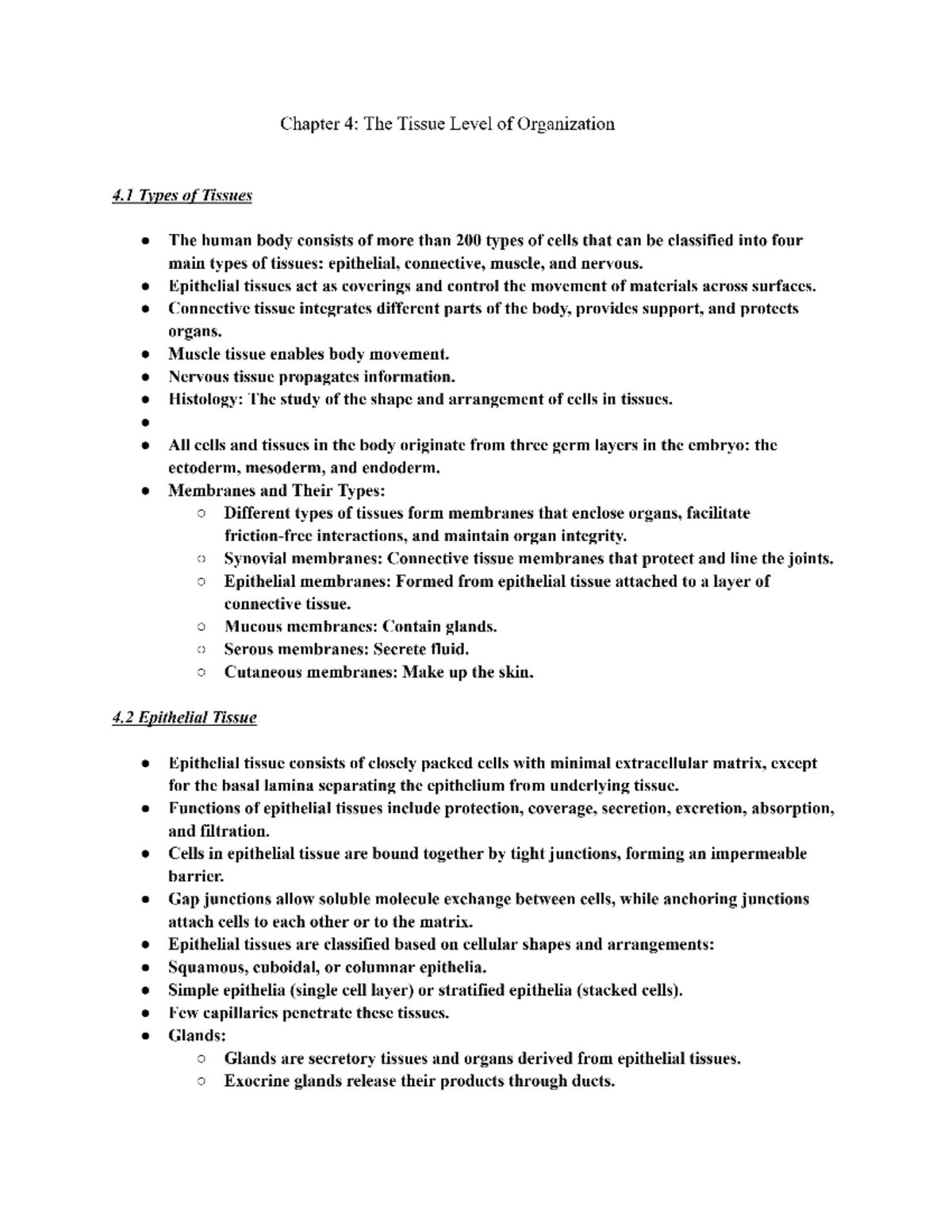 Chapter 4 The Tissue Level of Organization - Studocu