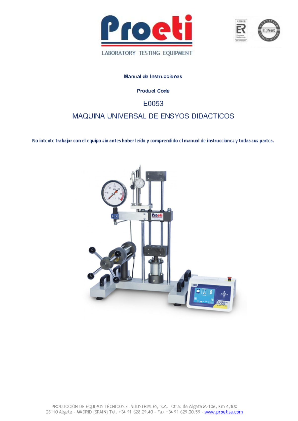 Manual prensa universal - PRODUCCIÓN DE EQUIPOS TÉCNICOS E INDUSTRIALES ...