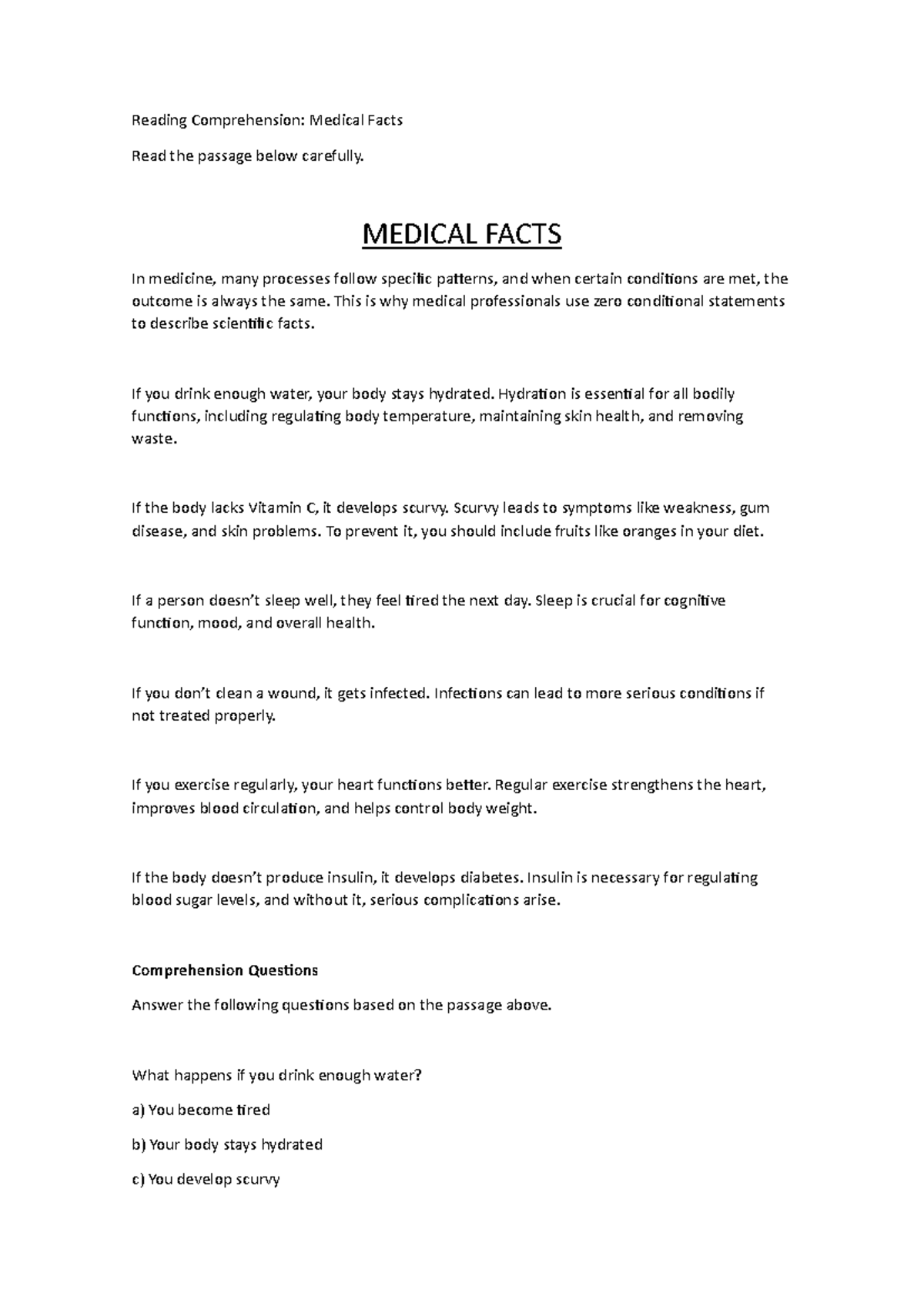 Reading Comprehension - MEDICAL FACTS In medicine, many processes ...