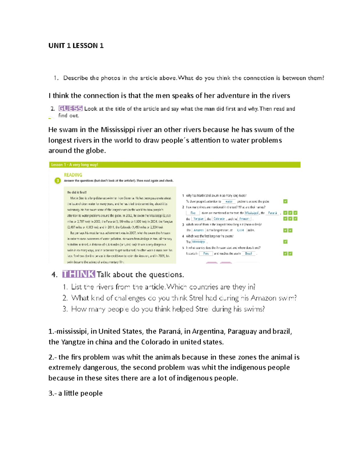 UNIT 1 Lesson 1 Activity 1-13 - UNIT 1 LESSON 1 I think the connection ...