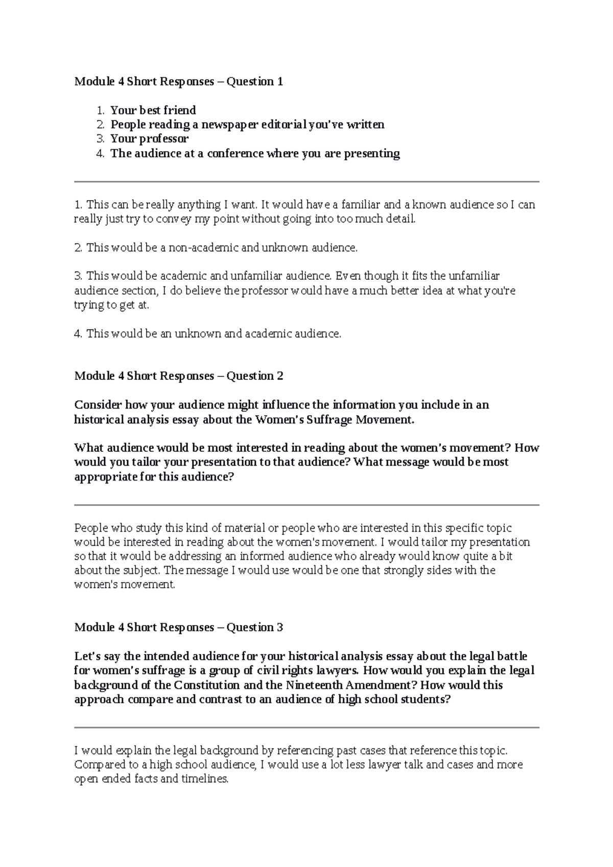 Module Four Short Answers HIS 200 - Module 4 Short Responses – Question ...