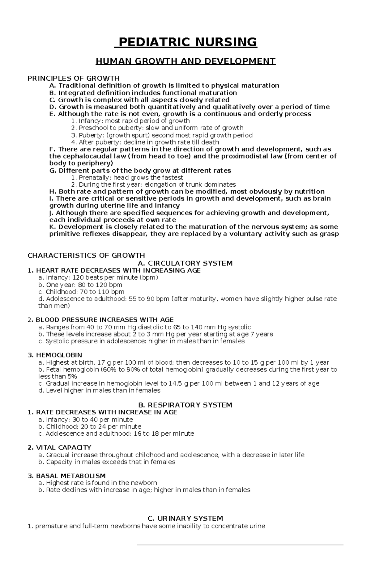 Pediatric nursing - PEDIATRIC NURSING HUMAN GROWTH AND DEVELOPMENT ...