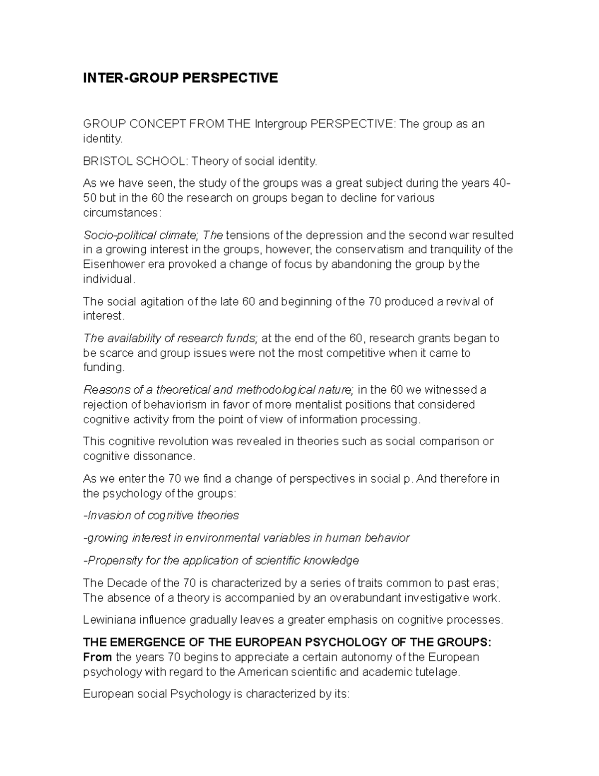 Inter- Group Perspective - INTER-GROUP PERSPECTIVE GROUP CONCEPT FROM ...