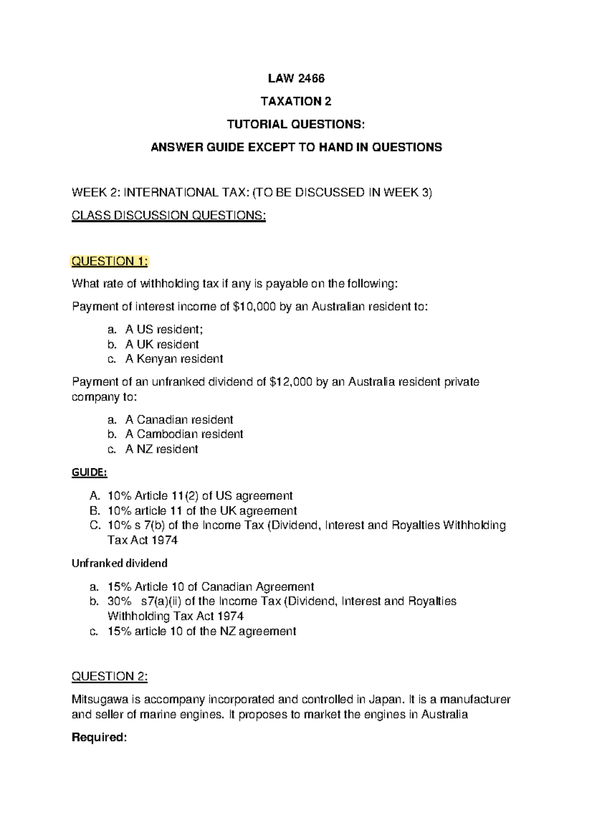 WEEK 2 International TAX Tutorial Questions Answer Guide Students-1 ...