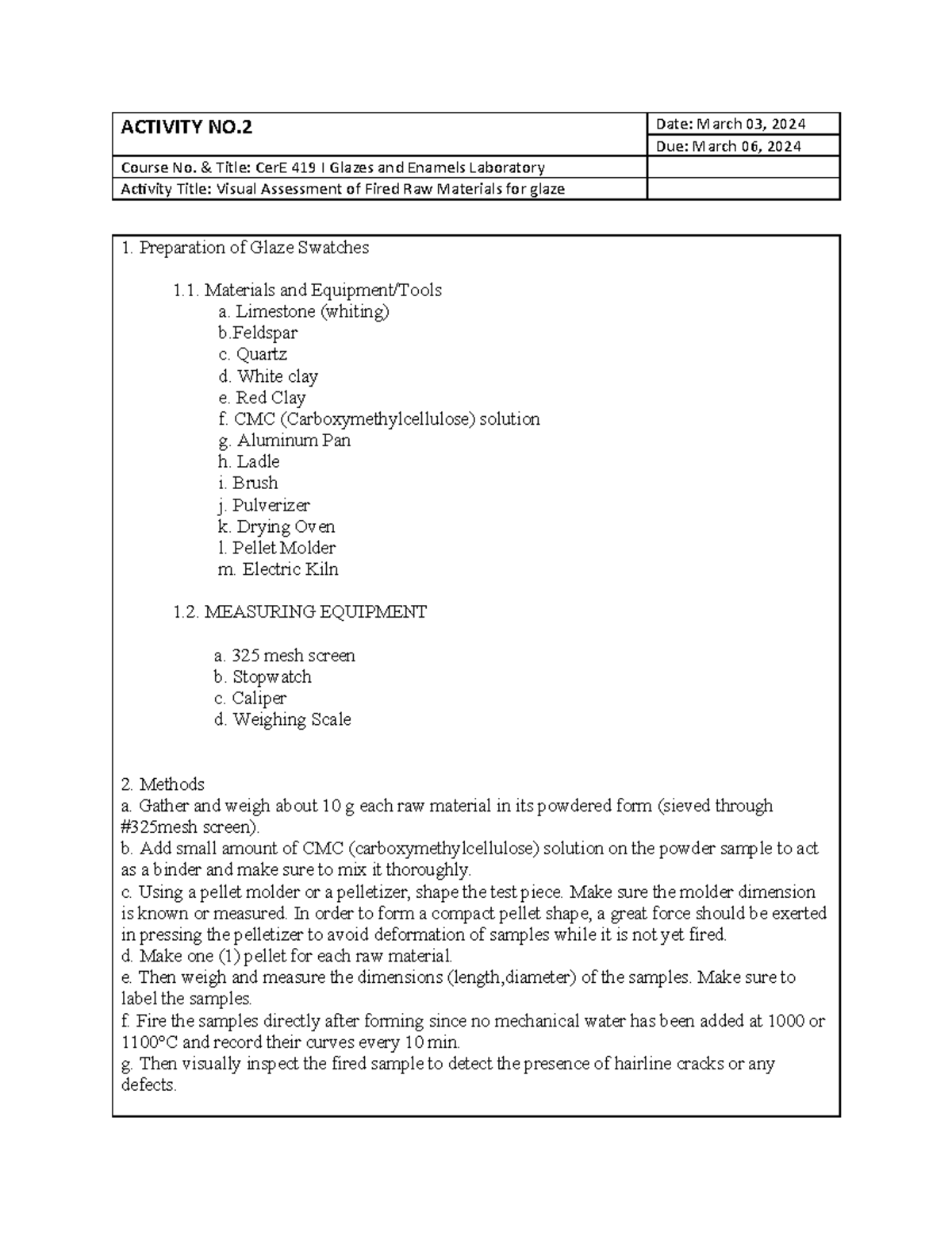 Activity-NO-2 CERE419 - ACTIVITY NO. 2 Date: March 03, 2024 Due: March 06, 2024 Course No ...