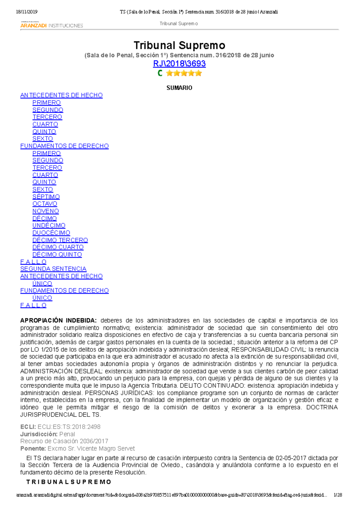 Anexo caso 13. STS 316-2018 - - Studocu