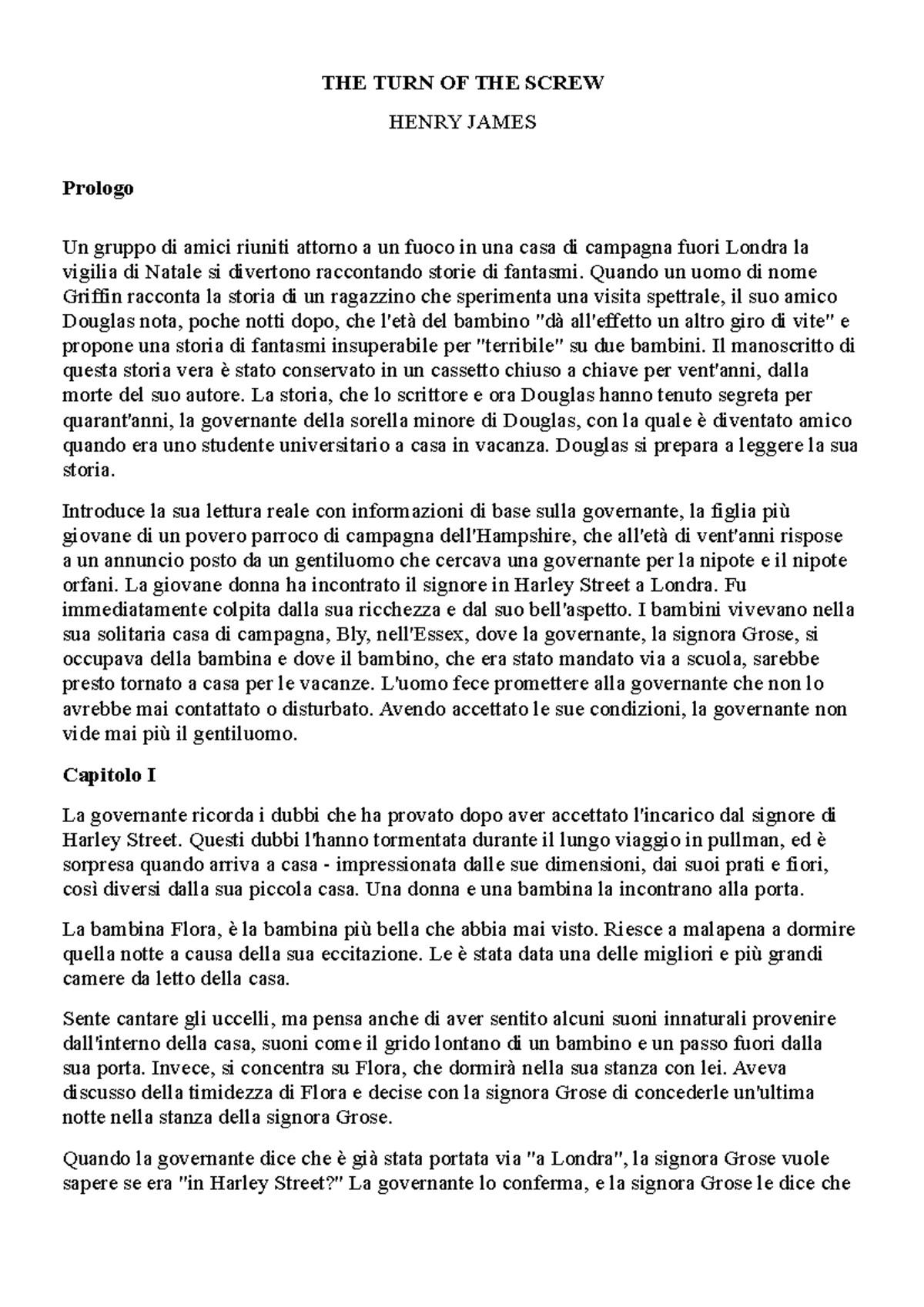 THE TURN OF THE Screw- Riassunto per capitoli - THE TURN OF THE SCREW ...