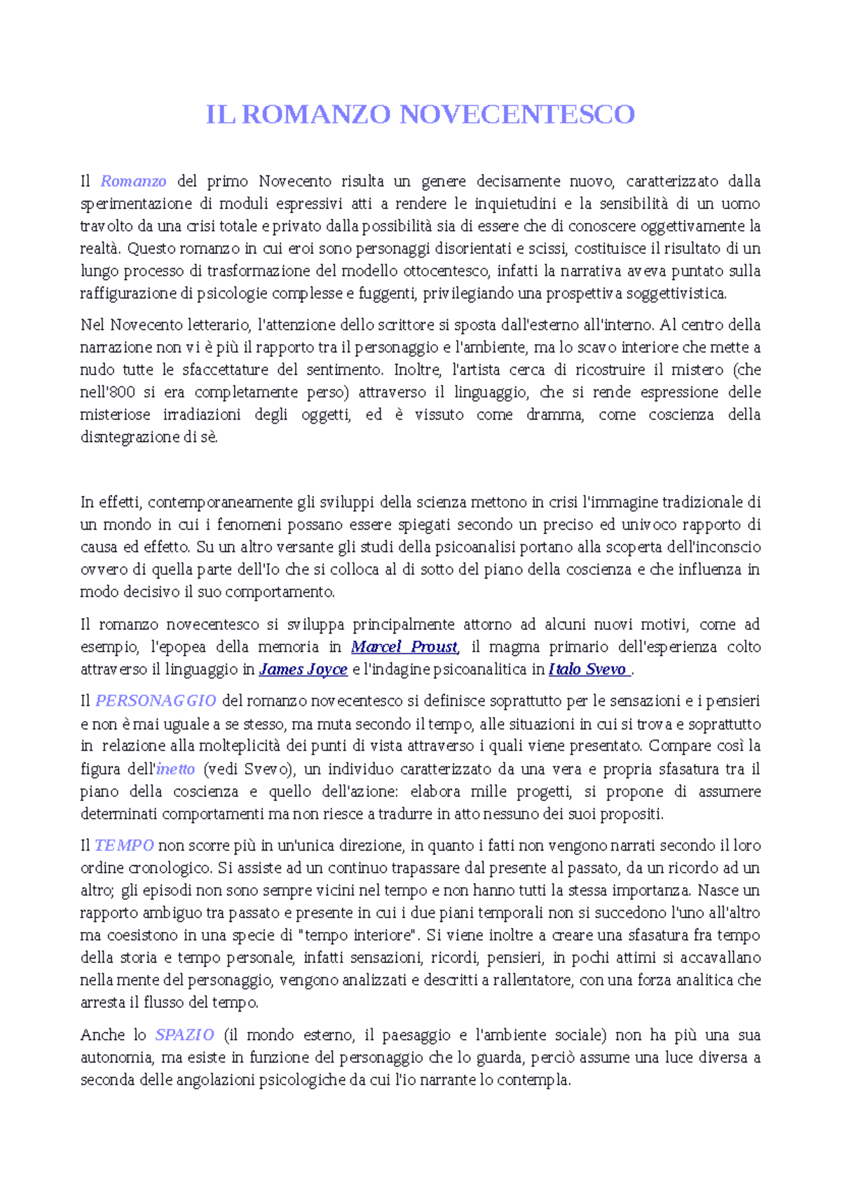 Il romanzo Novecentesco - IL ROMANZO NOVECENTESCO Il Romanzo del primo ...