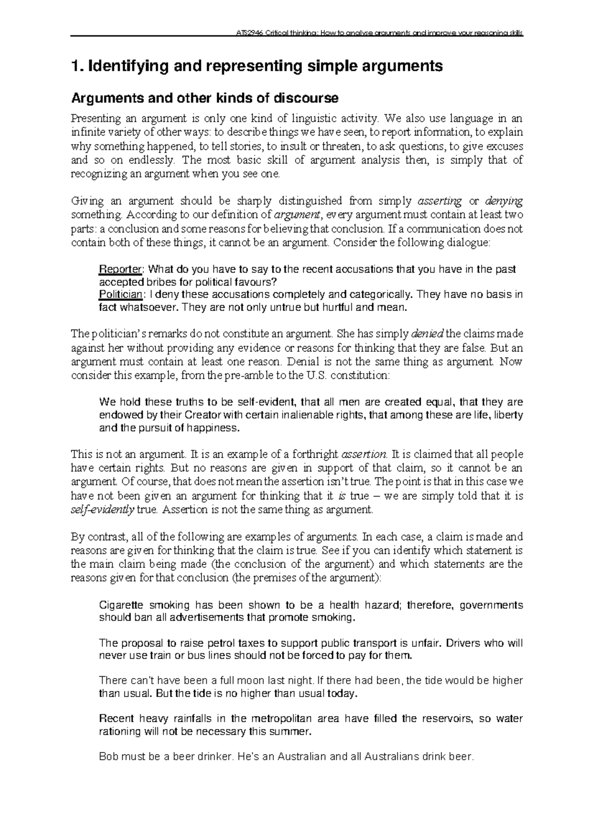 study guide chapter 1 - 1. Identifying and representing simple ...