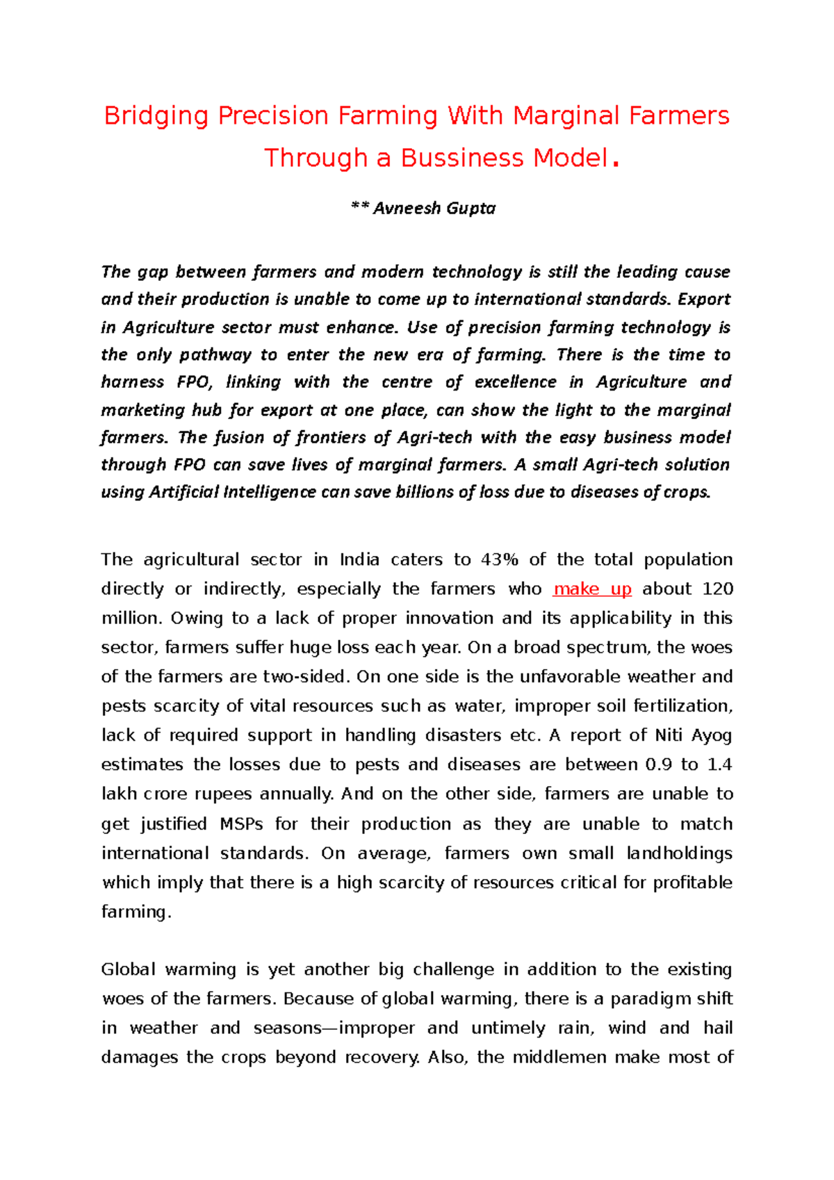 Bridging Precision Farming With Marginal Farmers Through a Bussiness ...