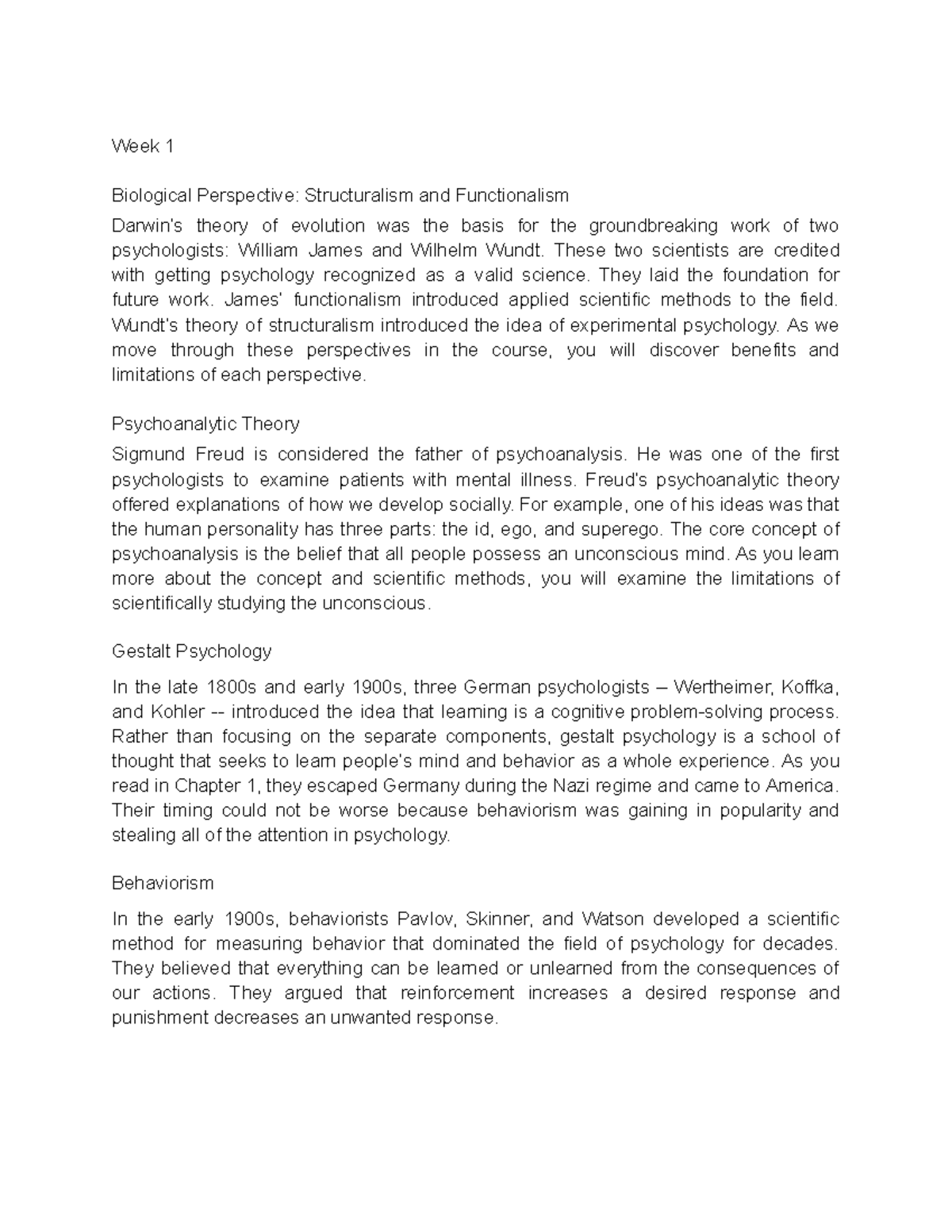 Psych notes - Google Docs - Week 1 Biological Perspective ...