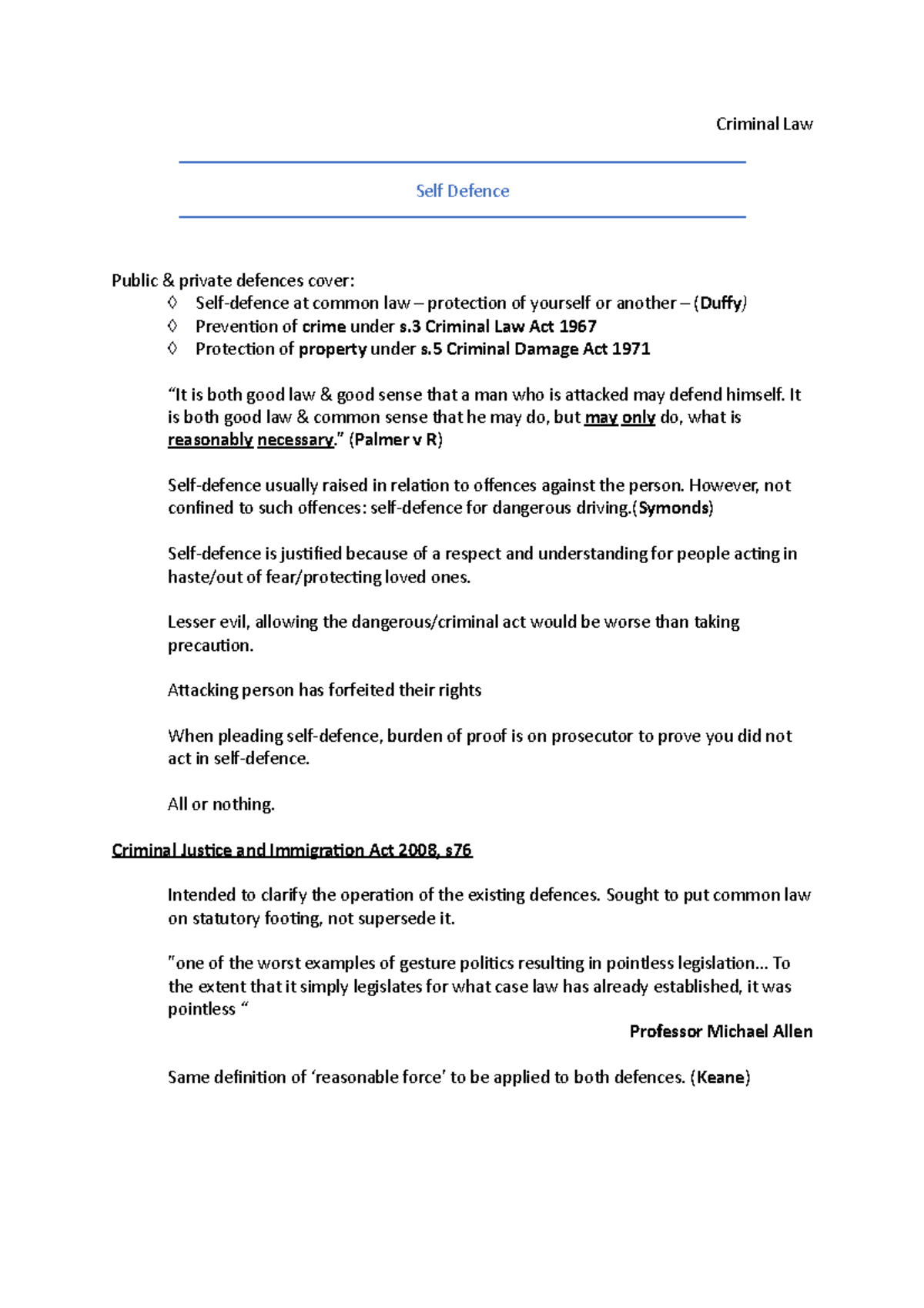 Criminal Law - Self Defence - Criminal Law Self Defence Public ...
