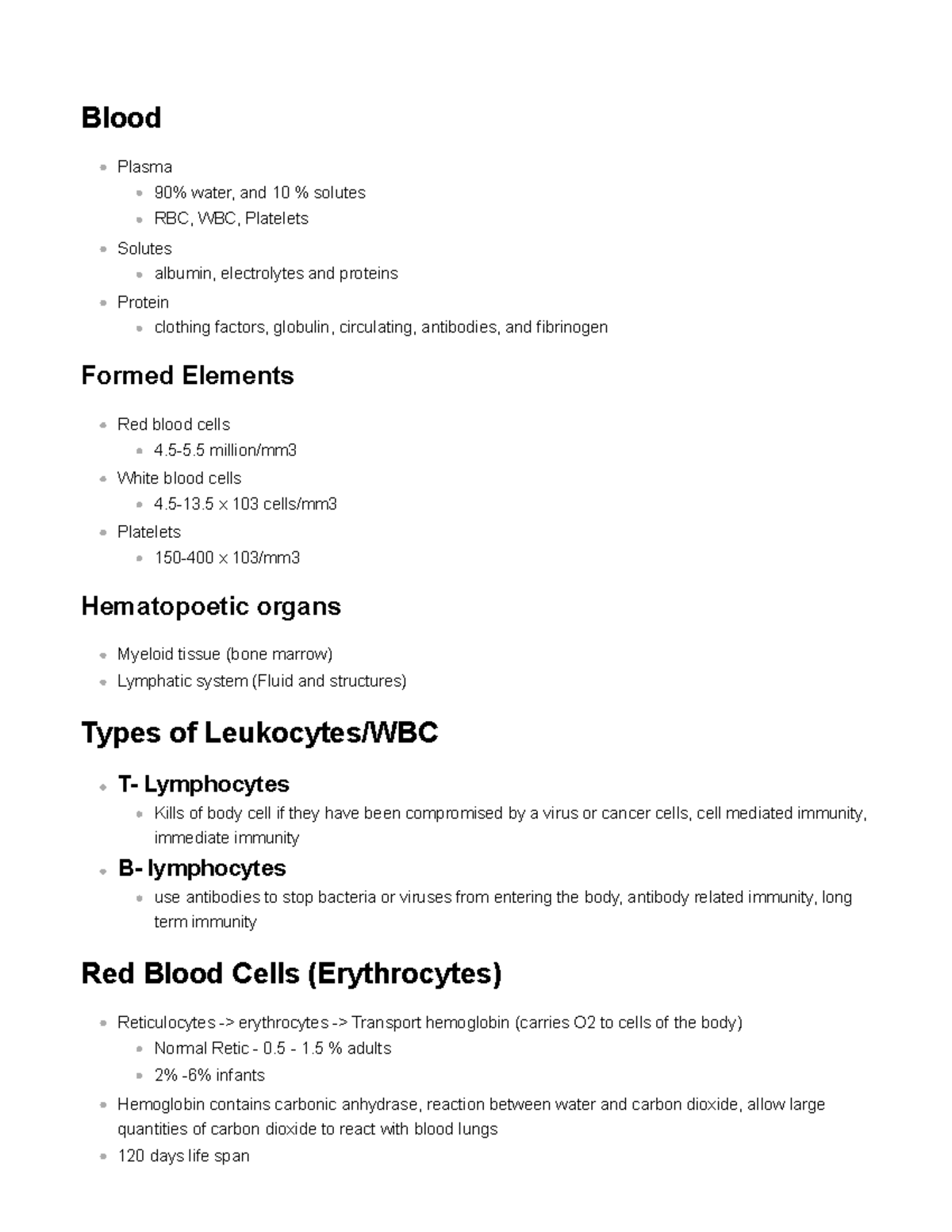 Chapter 28 Hematologic - Blood Formed Elements Hematopoetic organs ...