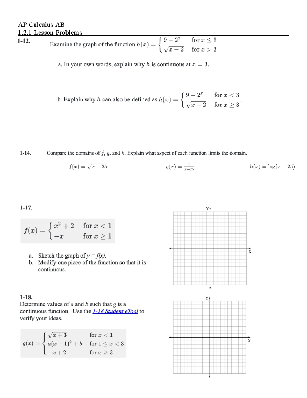 Day 2 1.2.1 Lesson Problems - AP Calculus AB 1.2 Lesson Problems ...