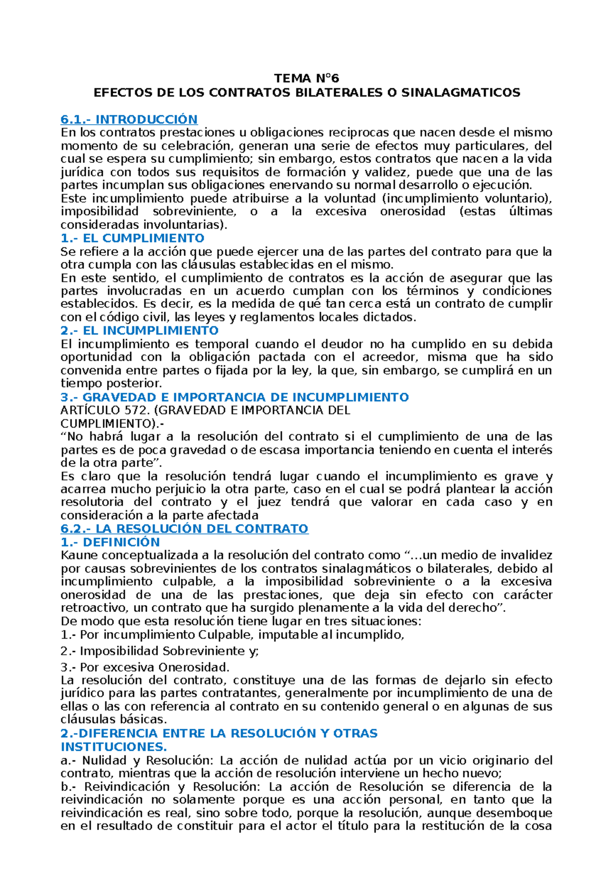 Efectos DE LOS Contratos Bilaterales O Sinalagmaticos - TEMA N° EFECTOS ...