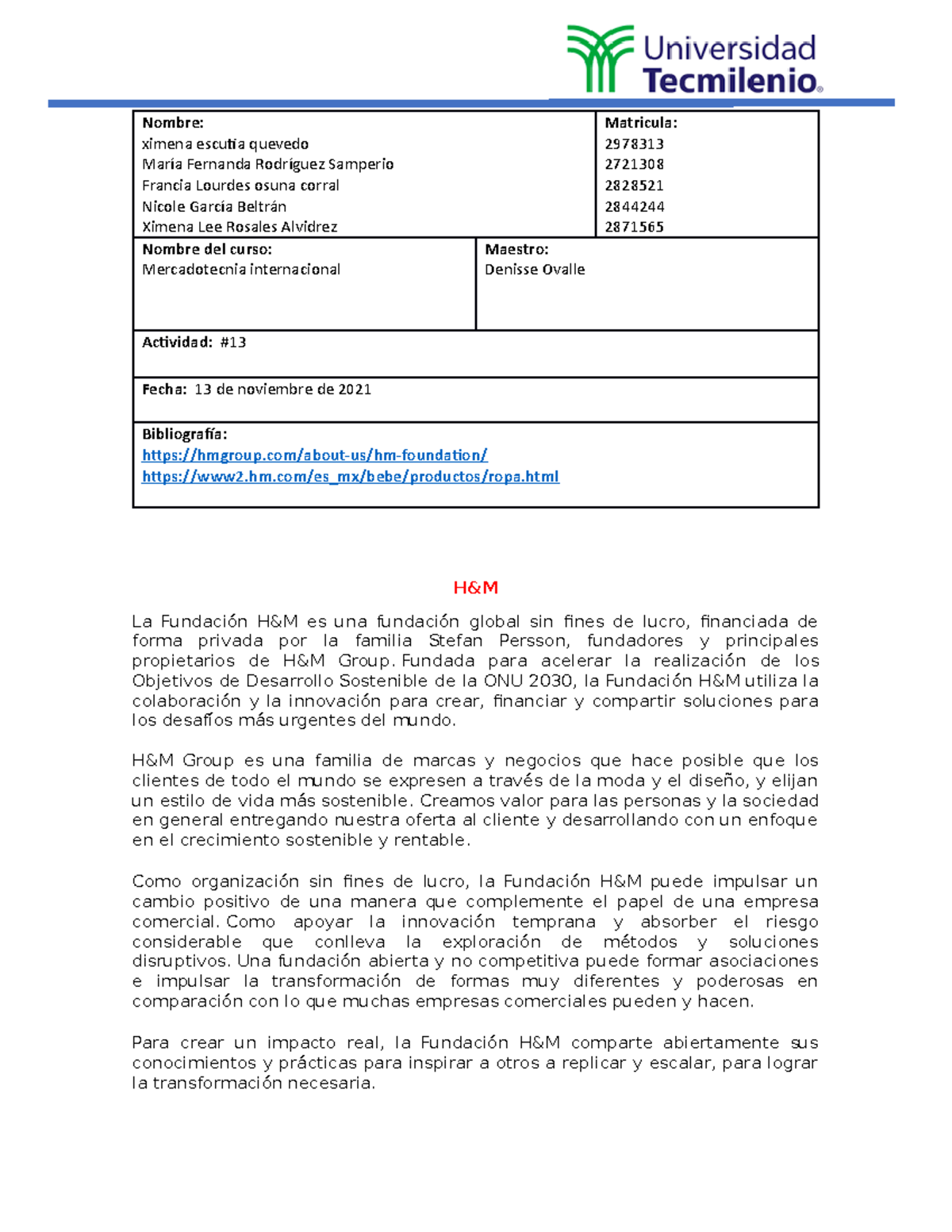 Merca Internacional ACT13 - Nombre: ximena escutia quevedo María ...