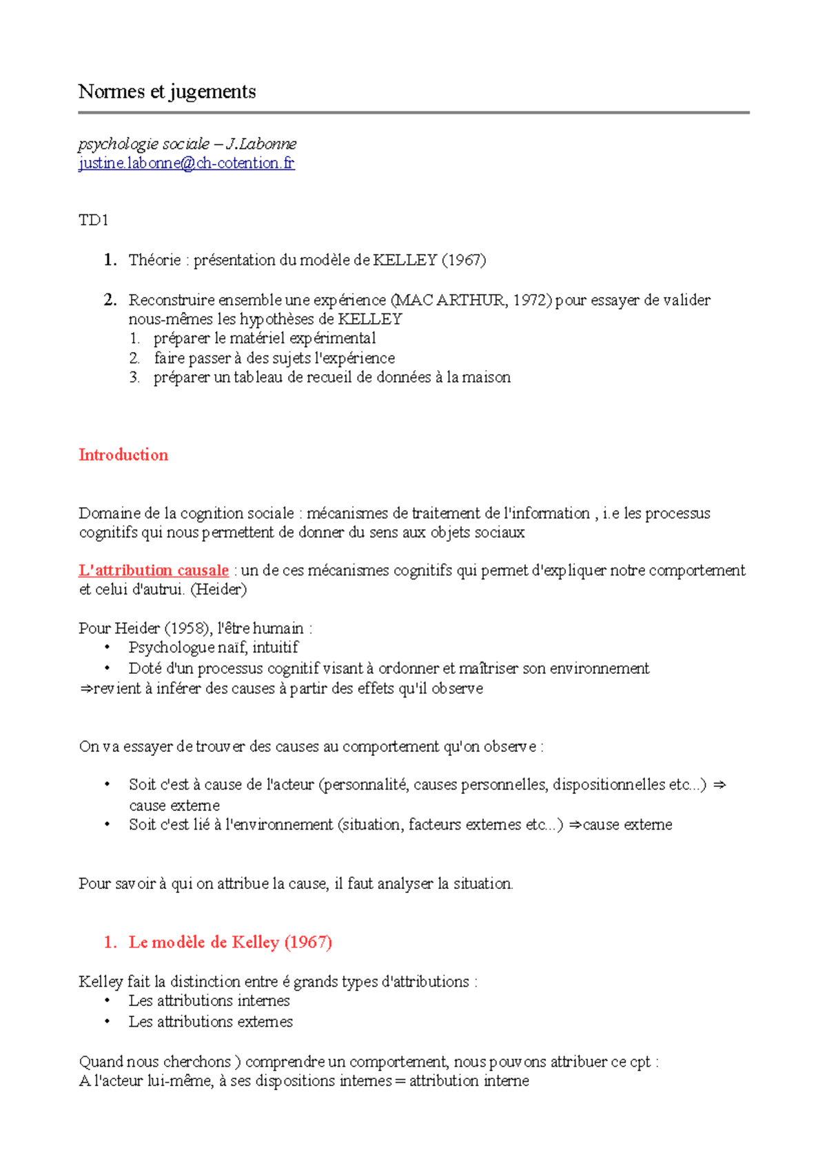 TD Labonne - psychologie sociale, l'attribution causale - Normes et ...