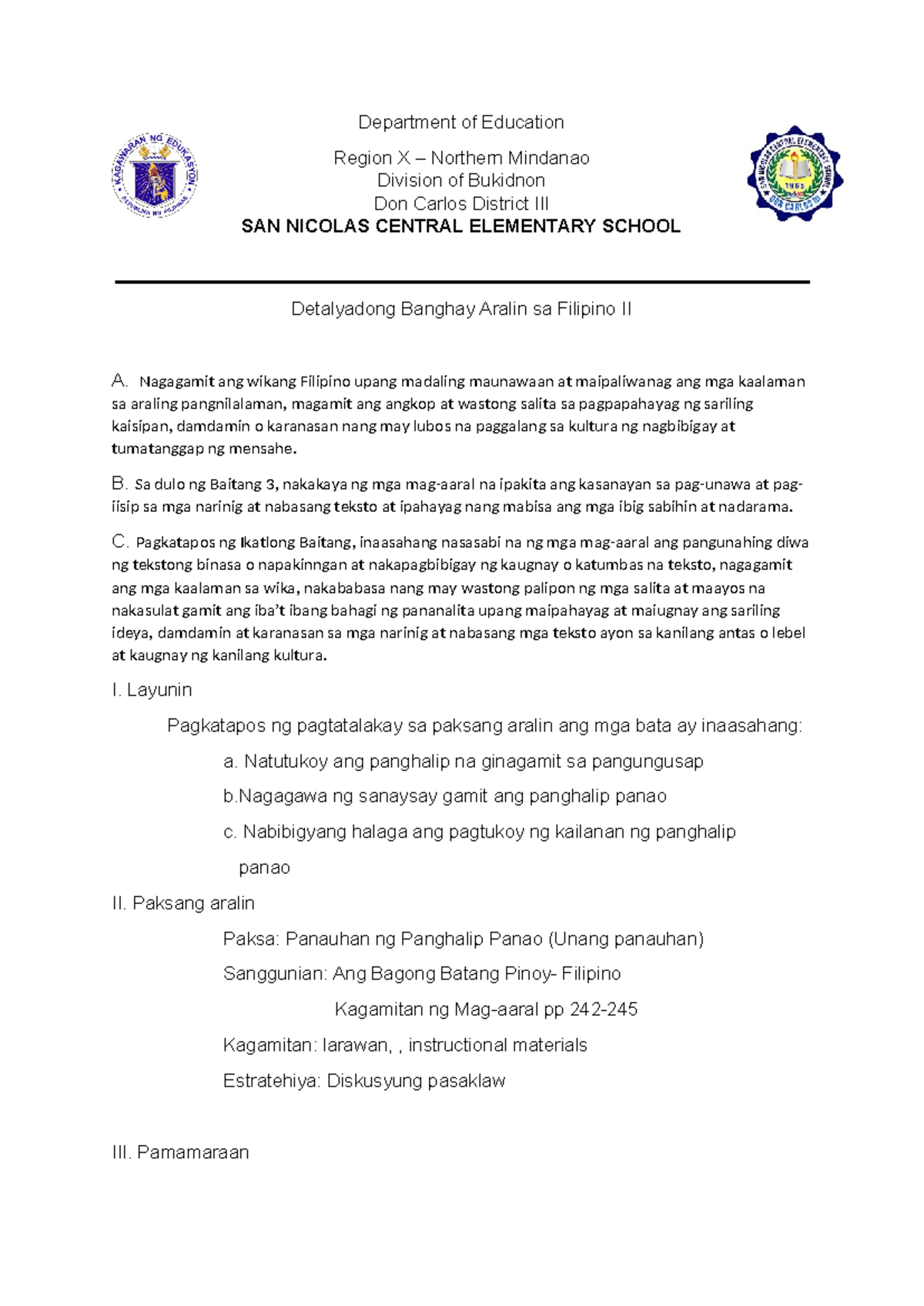 Grade 2- Filipino-DLP - Copy - Department of Education Region X ...