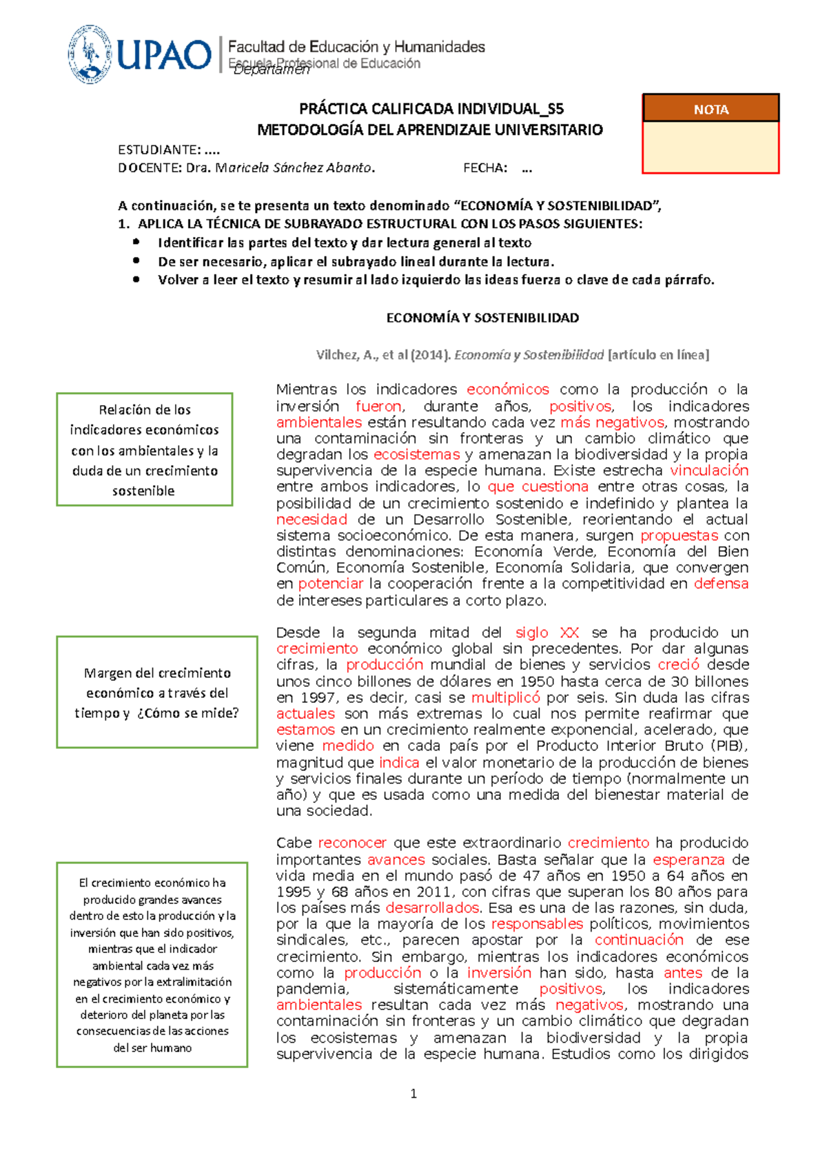 Practica Semana 5 Metodologia Subrayado Y Esquema DE Llaves - PRÁCTICA CALIFICADA INDIVIDUAL_S ...
