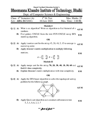 ADA (BCS401) Model Question Paper - BCS Shanti Vardhak Education Society’s Dept. of CSE / CSE(DS ...