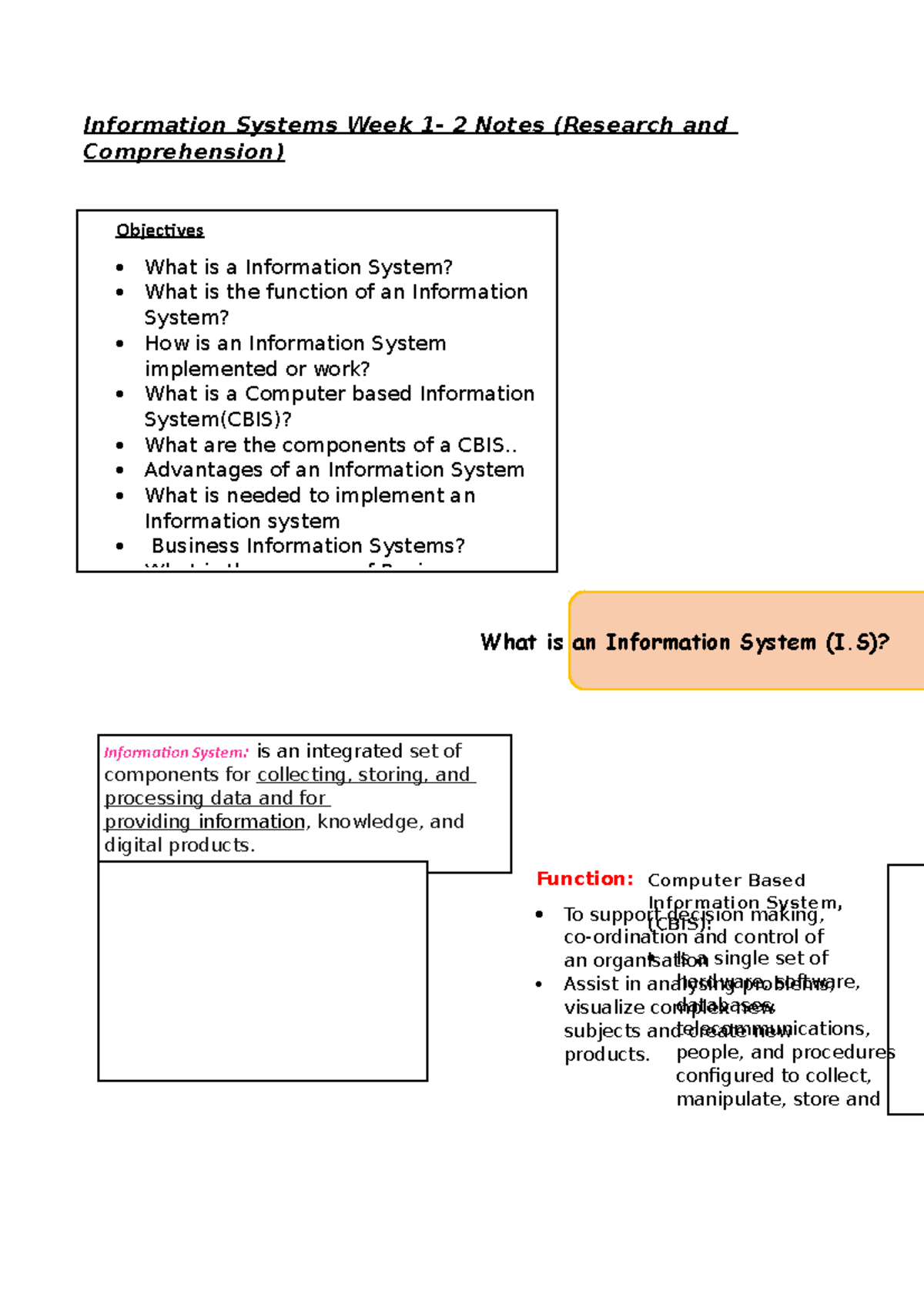 Information Systems Notes Week 1-2 - Information Systems Week 1- 2 ...