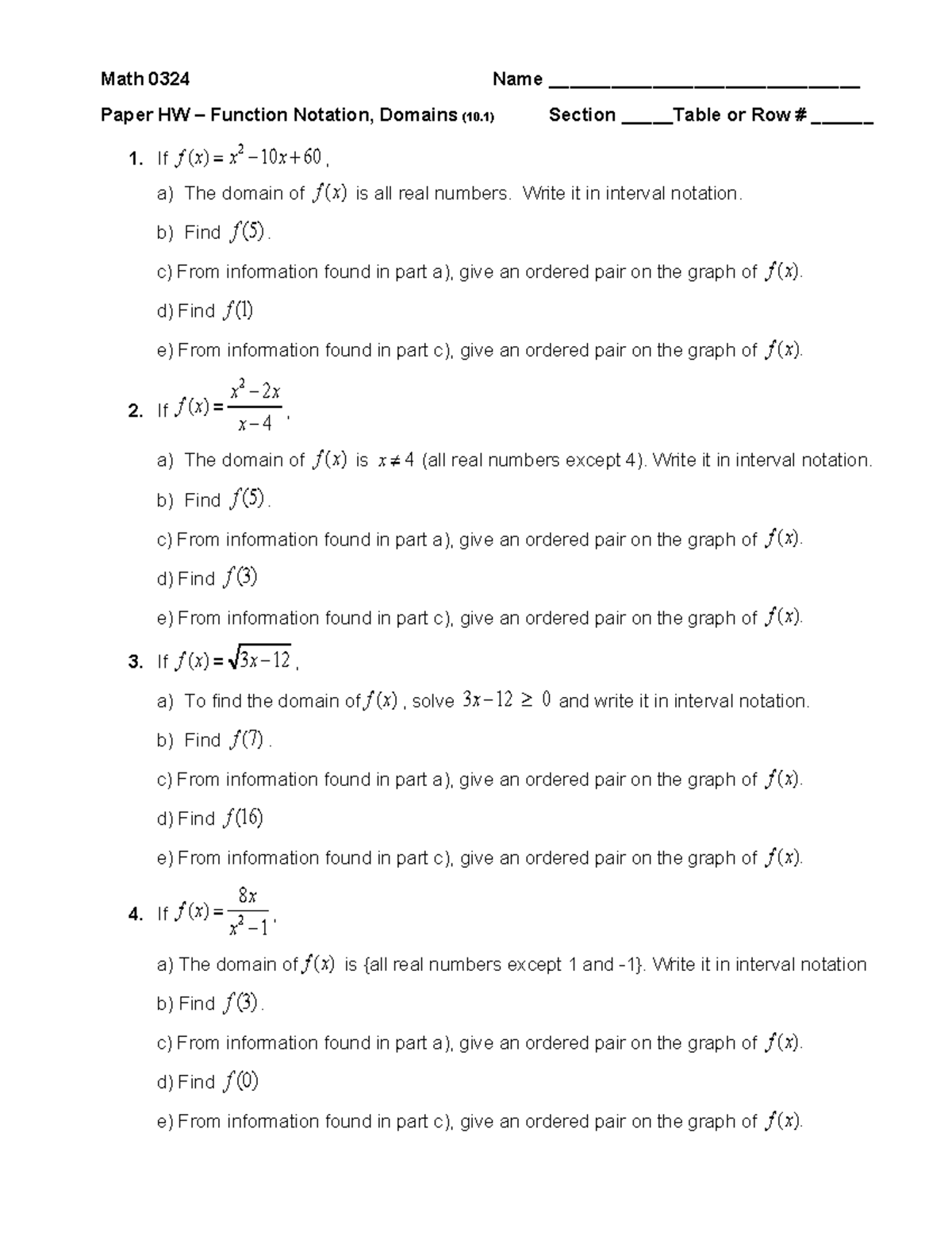 Unit 2 - Ch 10 - Paper HW - Math 0324 Name ...