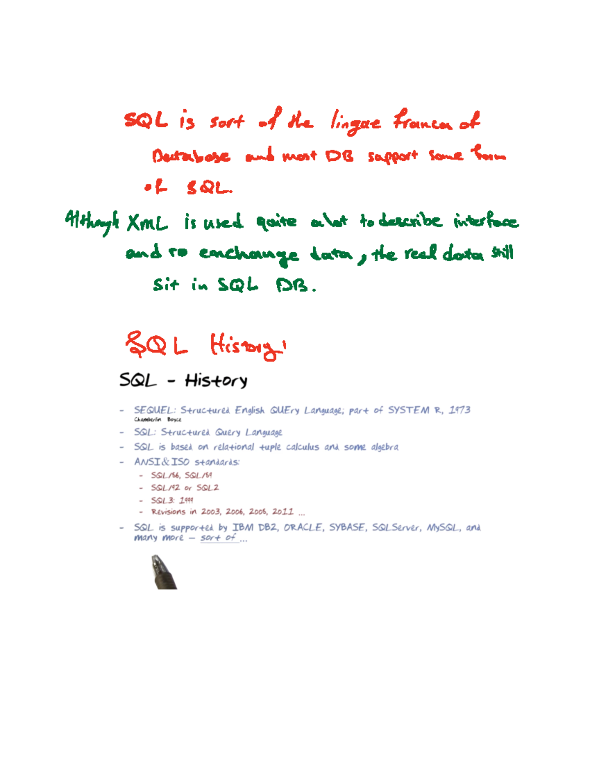 SQL - Summary Db Sys Concepts& Design - SQL is sort of the lingue franca of Database and most DB ...
