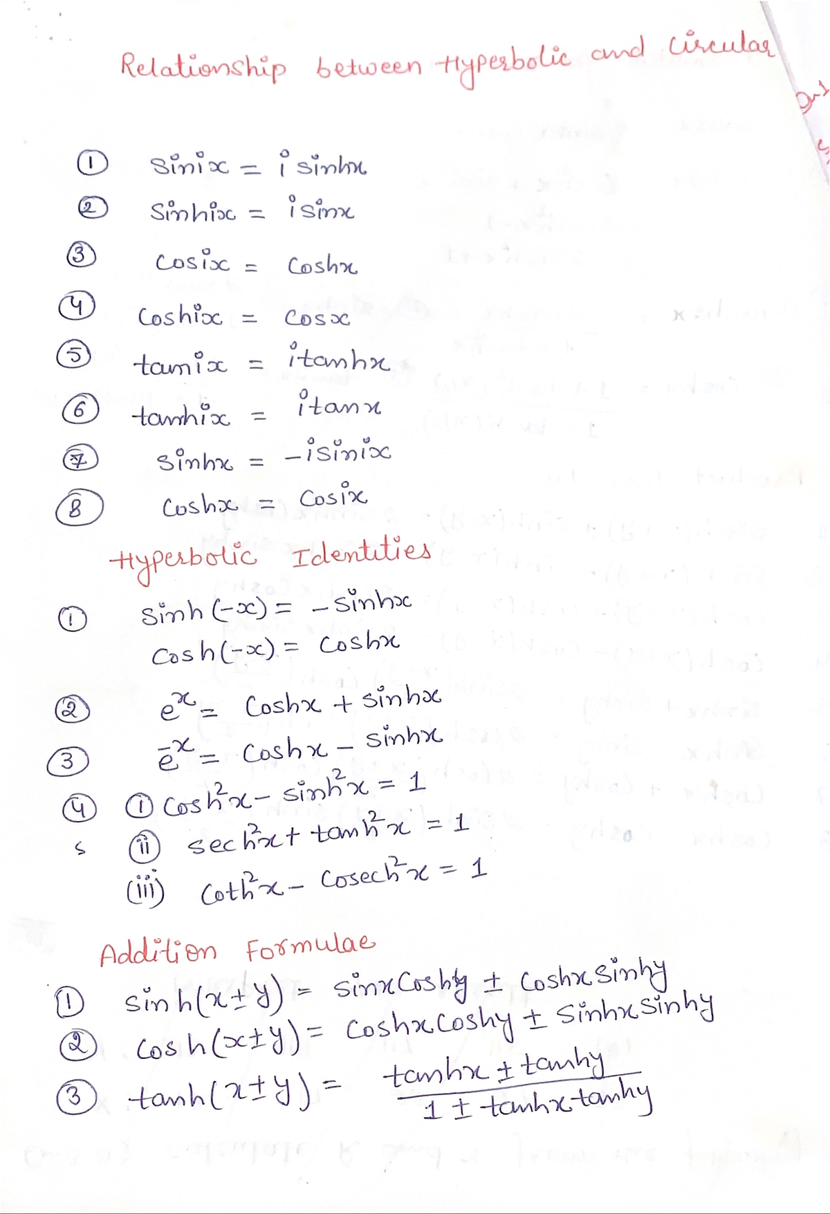 Hyperbolic functions - applied mathematics - Relationship between Hyperbolic and circular I ...