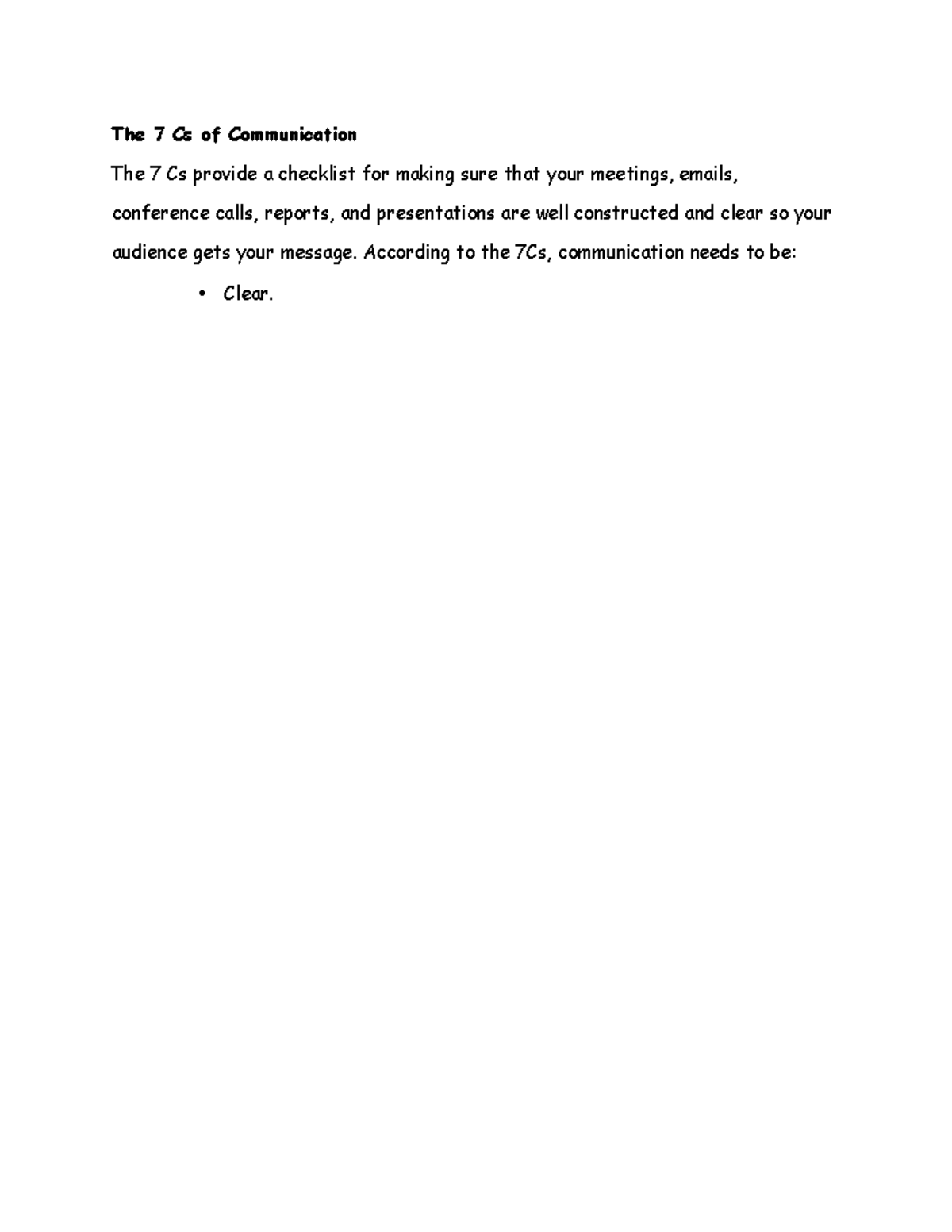 Notes 2 - The 7 Cs of Communication The 7 Cs provide a checklist for ...