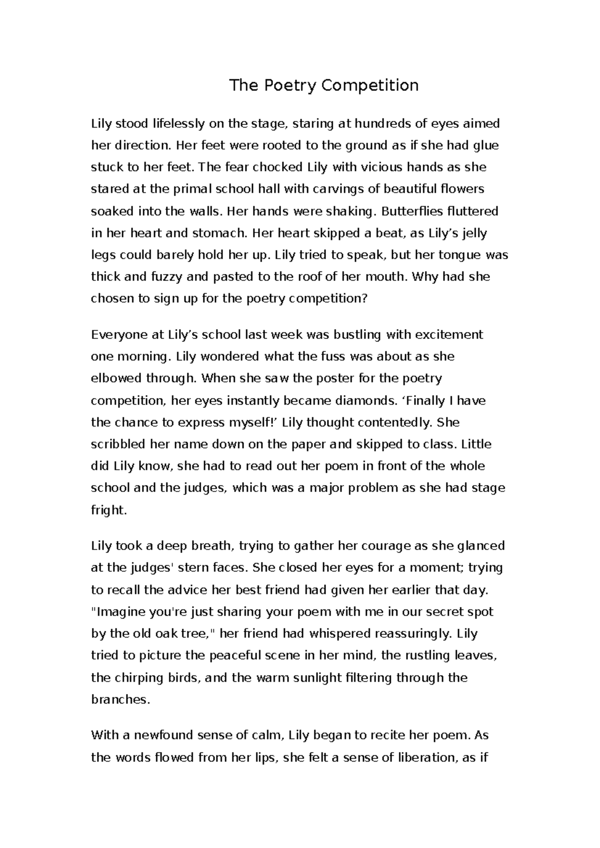 The Poetry Competition - The Poetry Competition Lily stood lifelessly ...