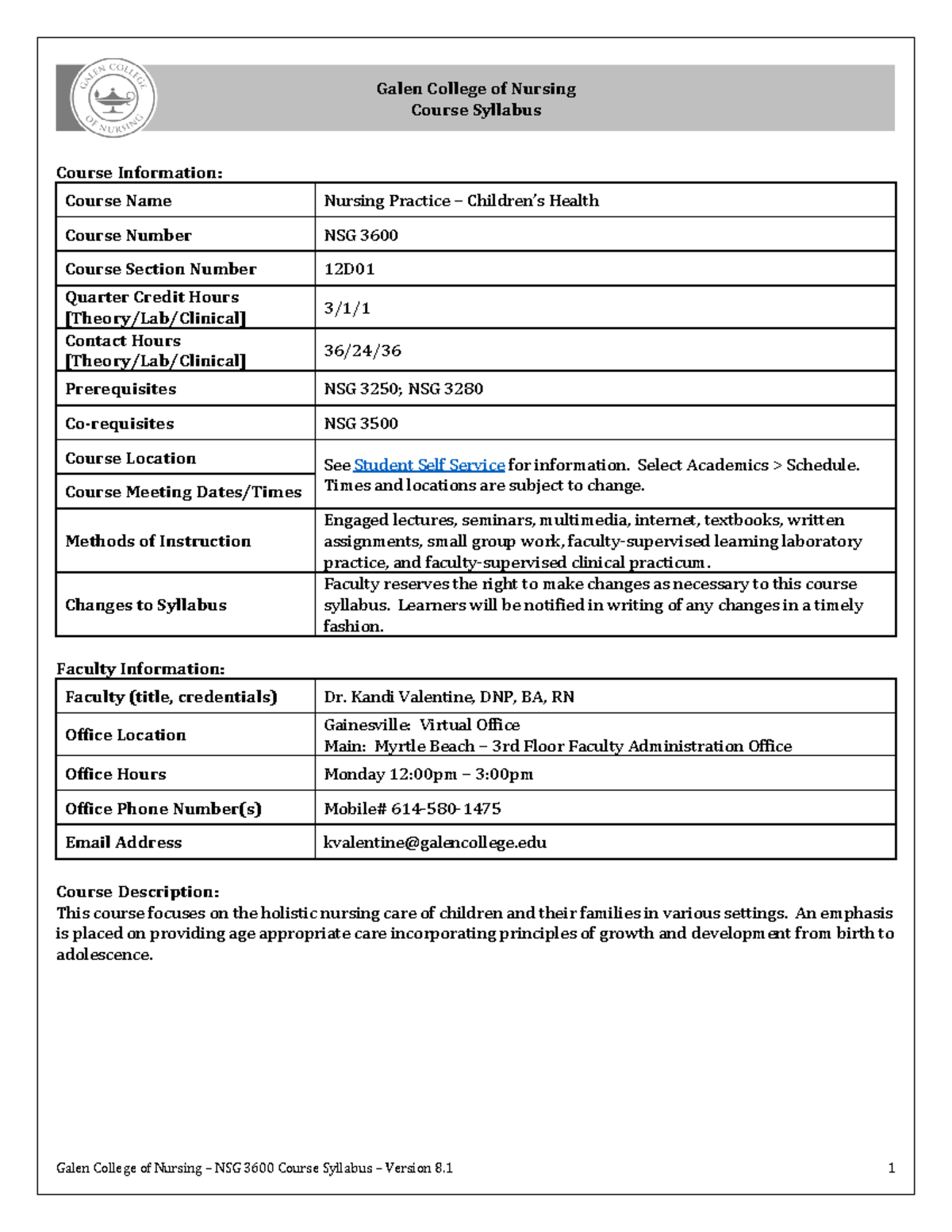 NSG 3600 Syllabus - Galen College of Nursing Course Syllabus Course ...
