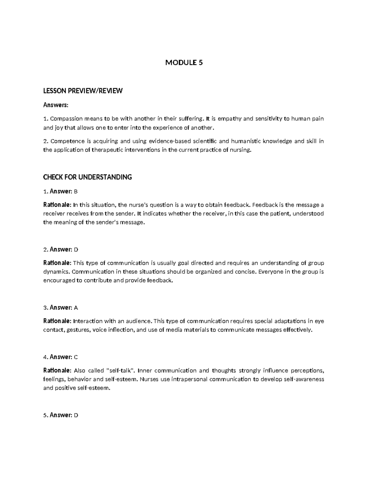 Module - 5 - NUR 091 - MODULE 5 LESSON PREVIEW/REVIEW Answers ...
