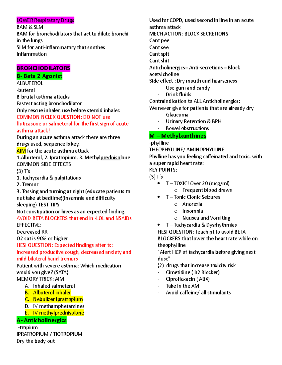 Lower Respiratory Drugs - LOWER Respiratory Drugs BAM & SLM BAM for ...