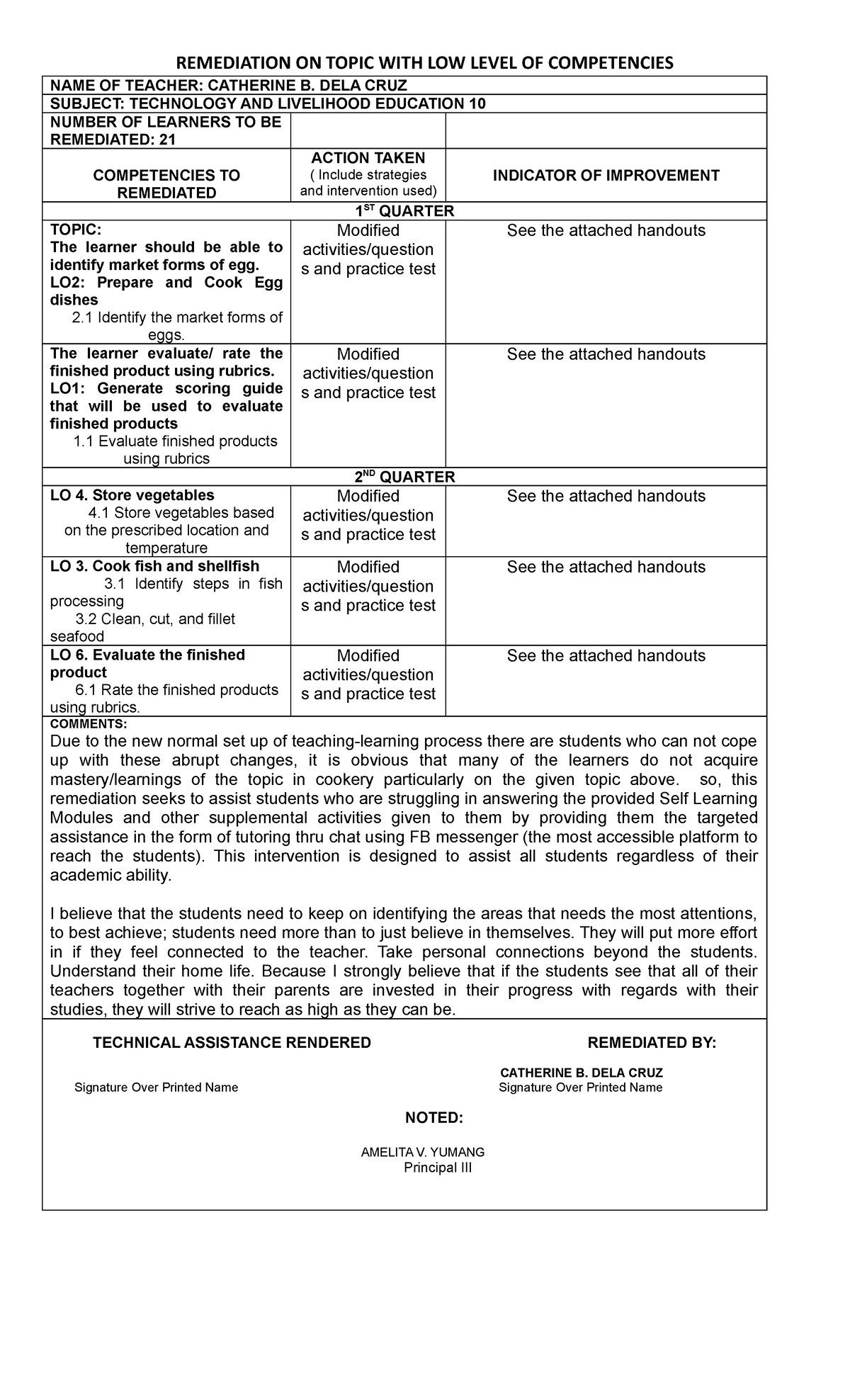 Grade 10- Remediations - REMEDIATION ON TOPIC WITH LOW LEVEL OF ...