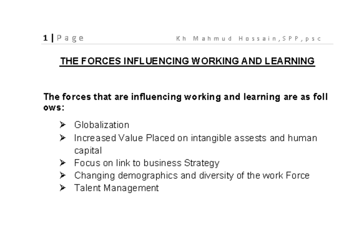 Forces Influencing working & Learning - 1|Page Kh Mahmud Hossain,SPP ...