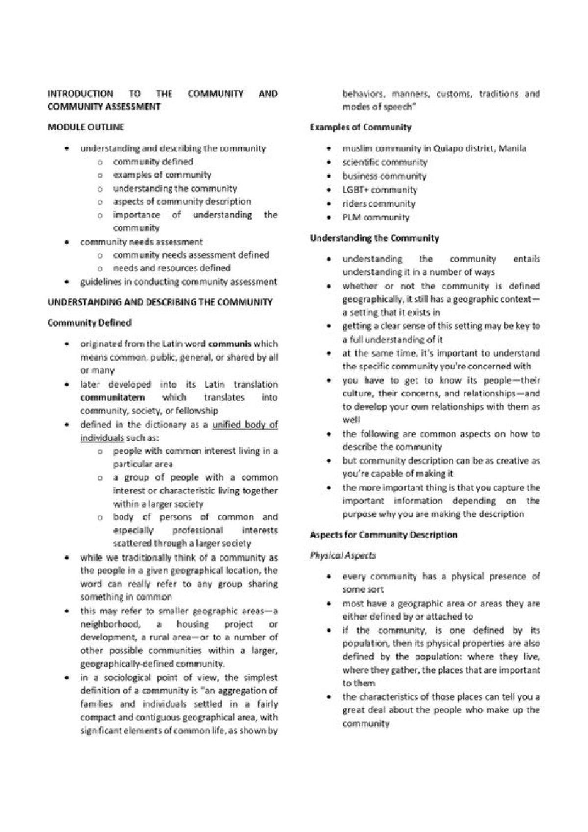 Community and community assessment - CWTS I - Studocu