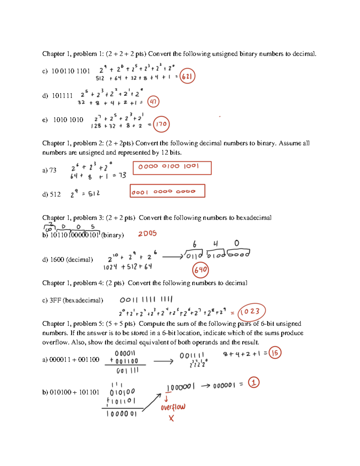 Homework 2 - Chapter 1, problem 1: (2 + 2 + 2 pts) Convert the following unsigned binary numbers ...