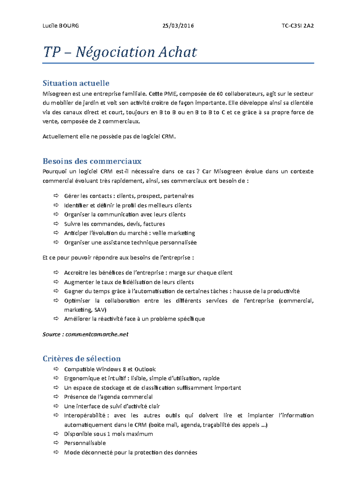 Lucile Bourg TP Nego Achat - Lucile BOURG 25/03/2016 TC-C3SI 2A TP ...