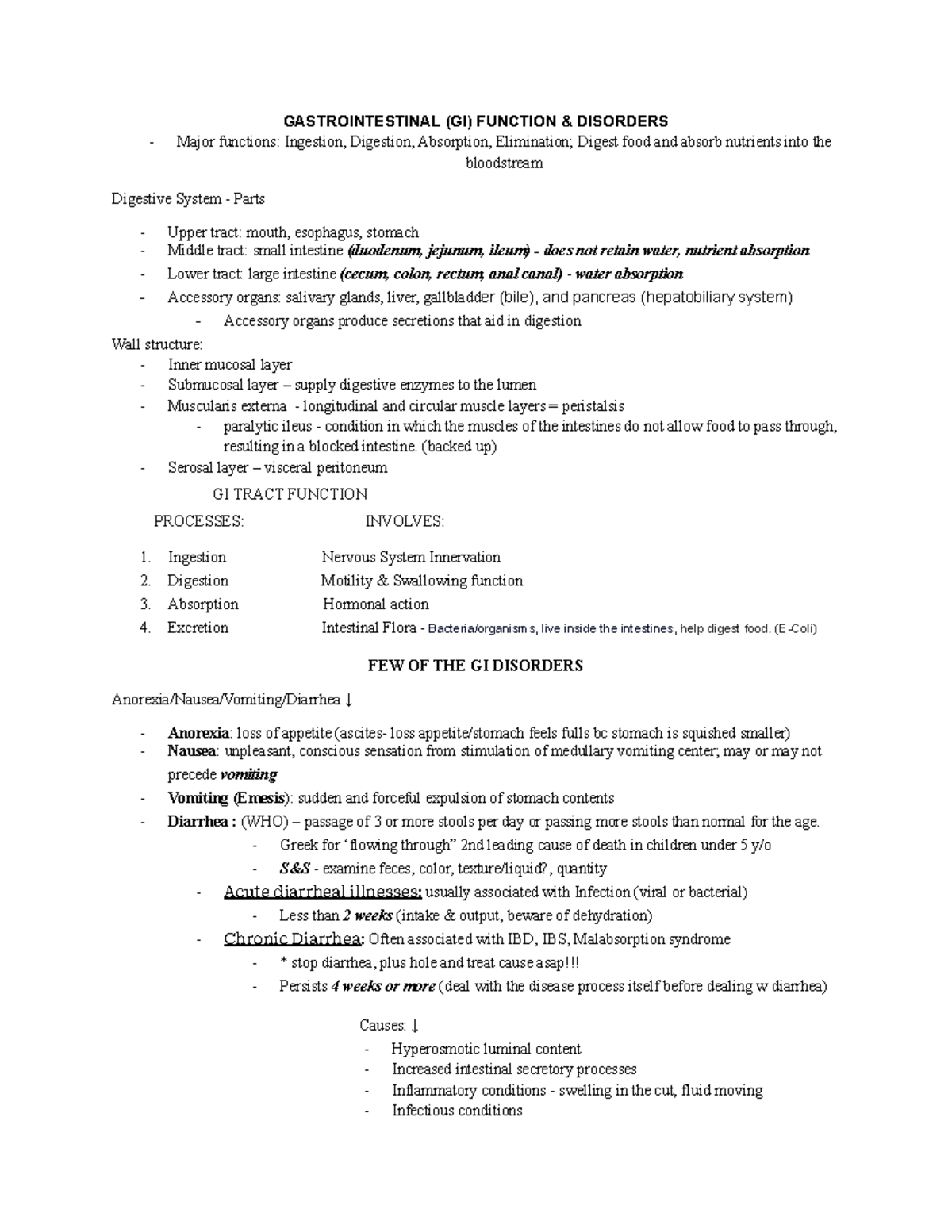 GI patho - study notes, includes all of GI and diseases ...