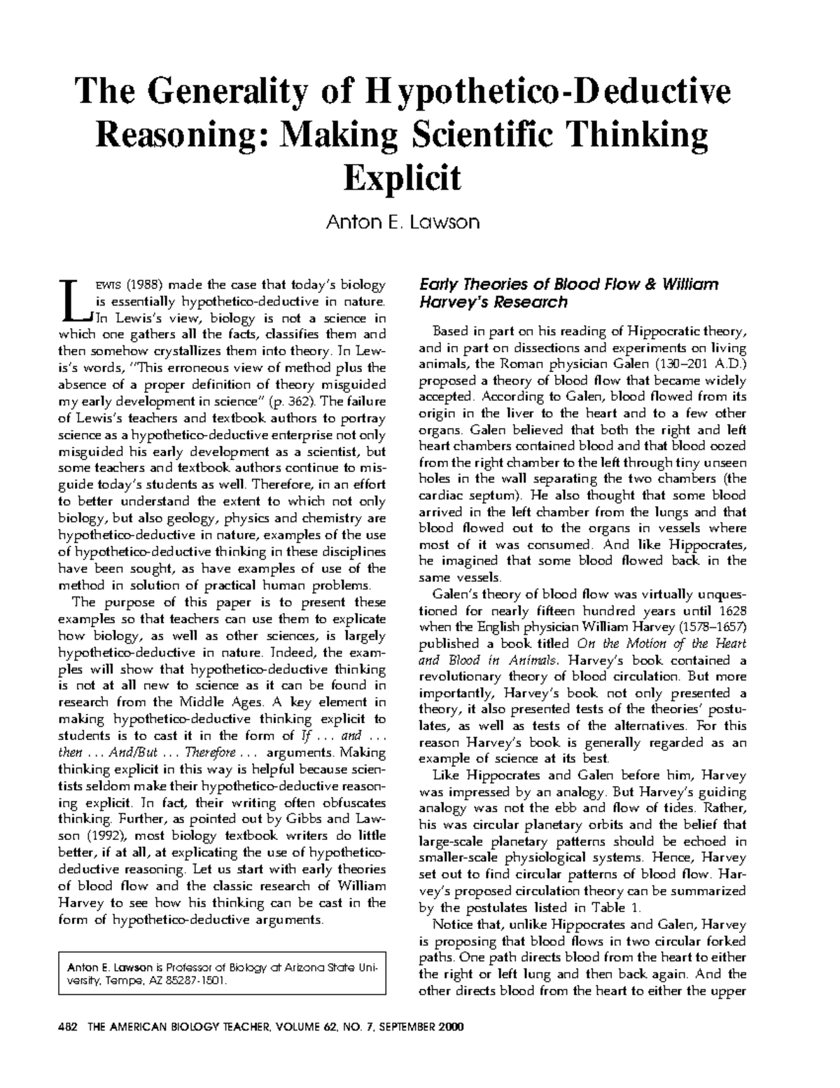 Lawson, A. Hypothetico-deductive reasoning - The Generality of H ...