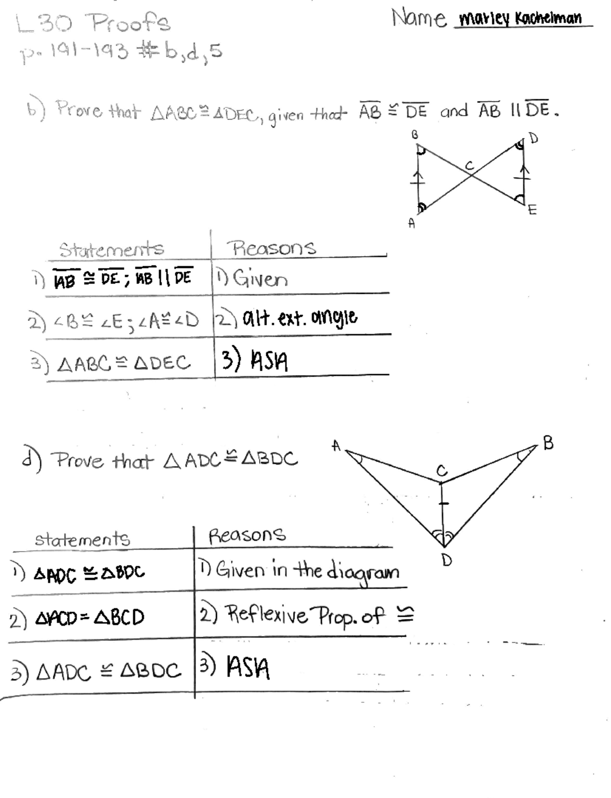 Marley Kachelman - L30 Proofs Worksheet - Studocu