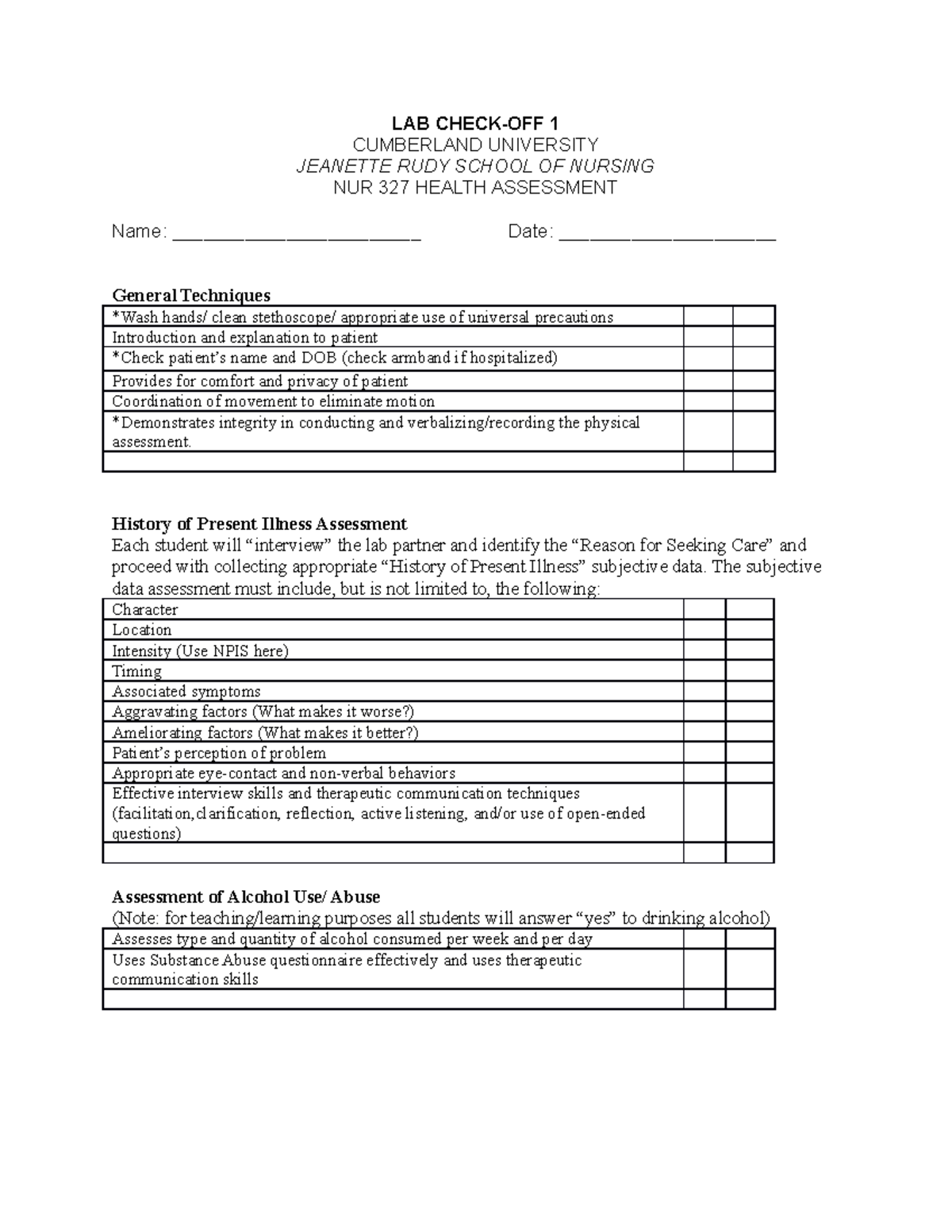 Check-off 1 -Student Copy - NUR327 - Studocu